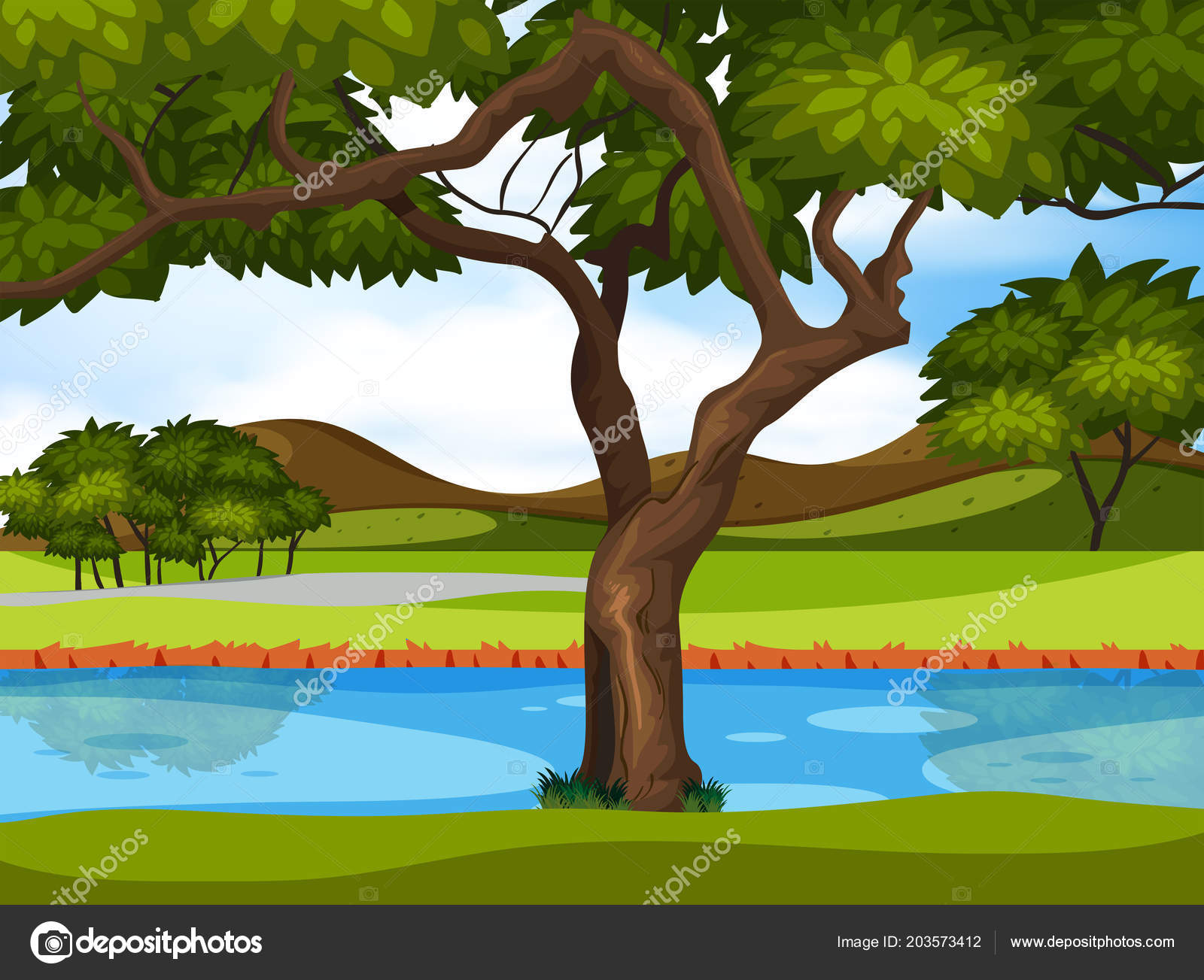 Ilustrasi Pemandangan Sungai Yang Indah Vektor Stok oleh ©brgfx 203573412