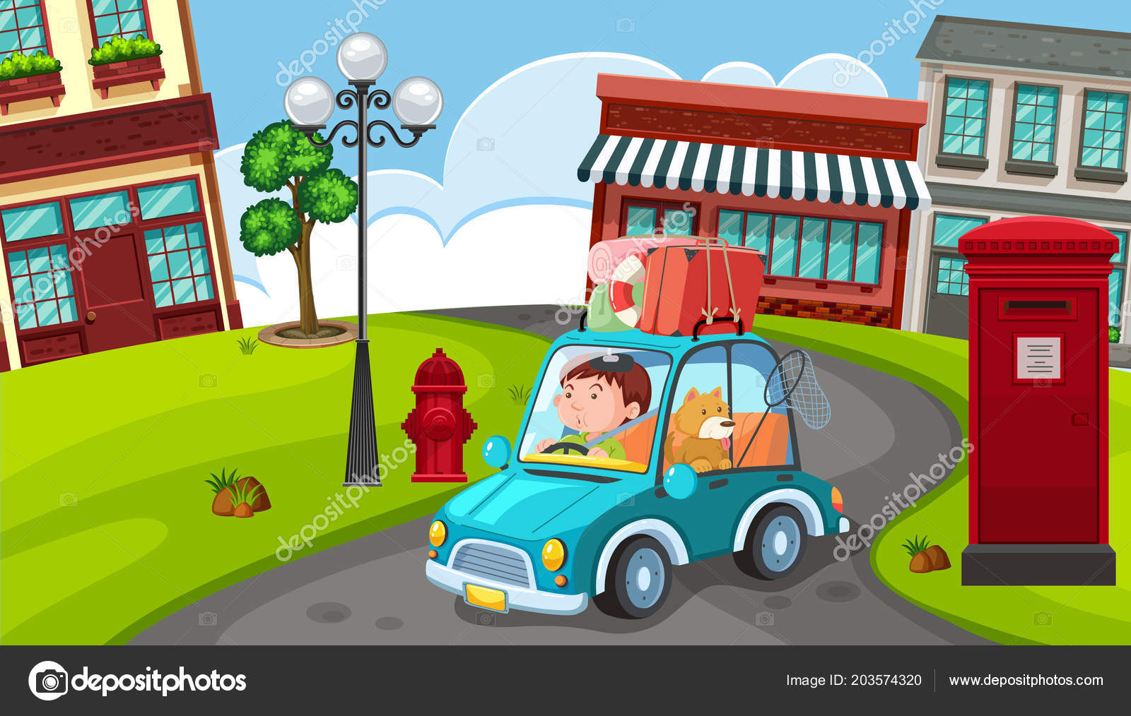 Man His Dog Going Roadtrip Illustration Stock Vector by ©brgfx 203574320