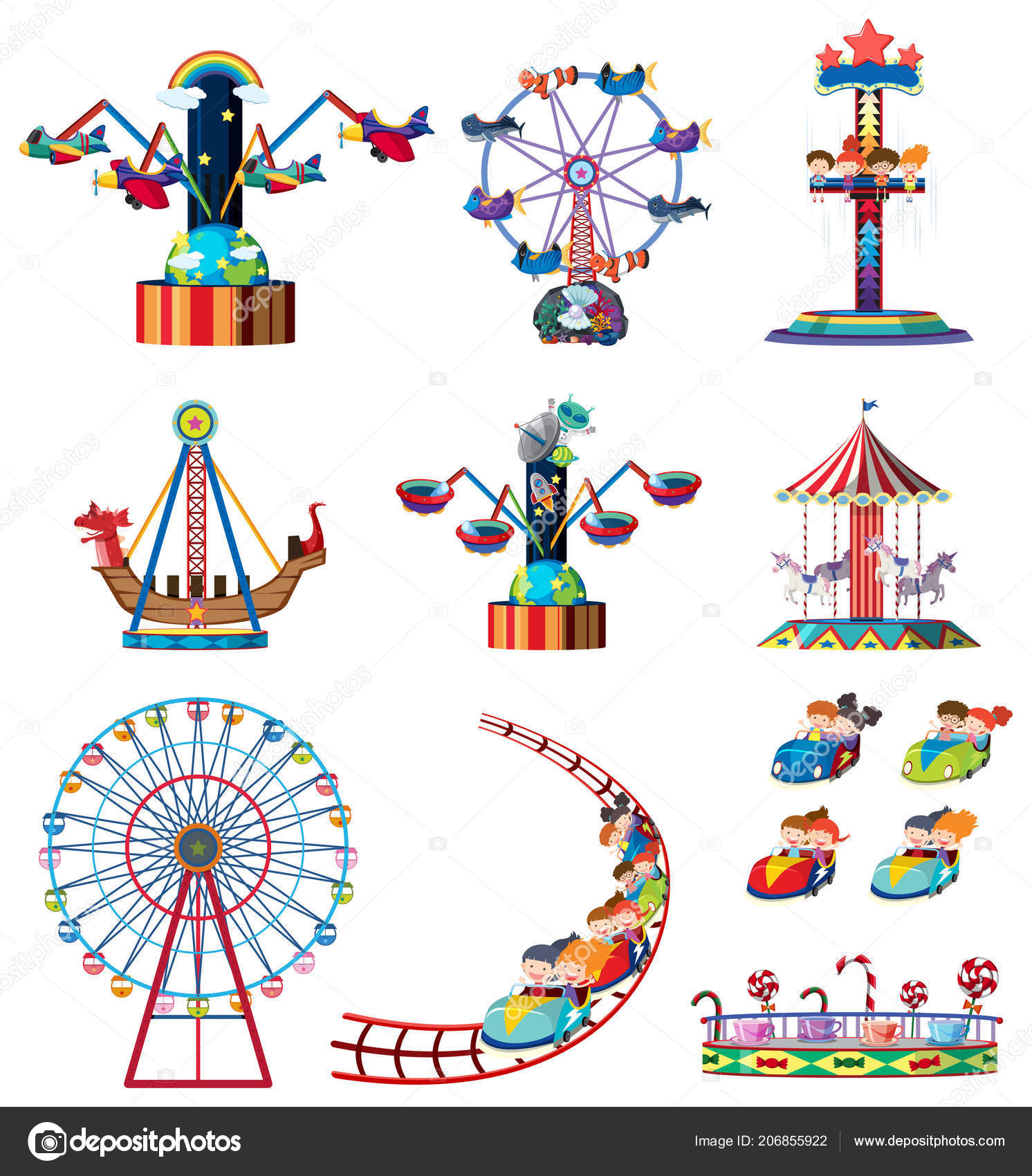 Set Fun Fair Rides Illustration Stock Illustration by ©brgfx #206855922