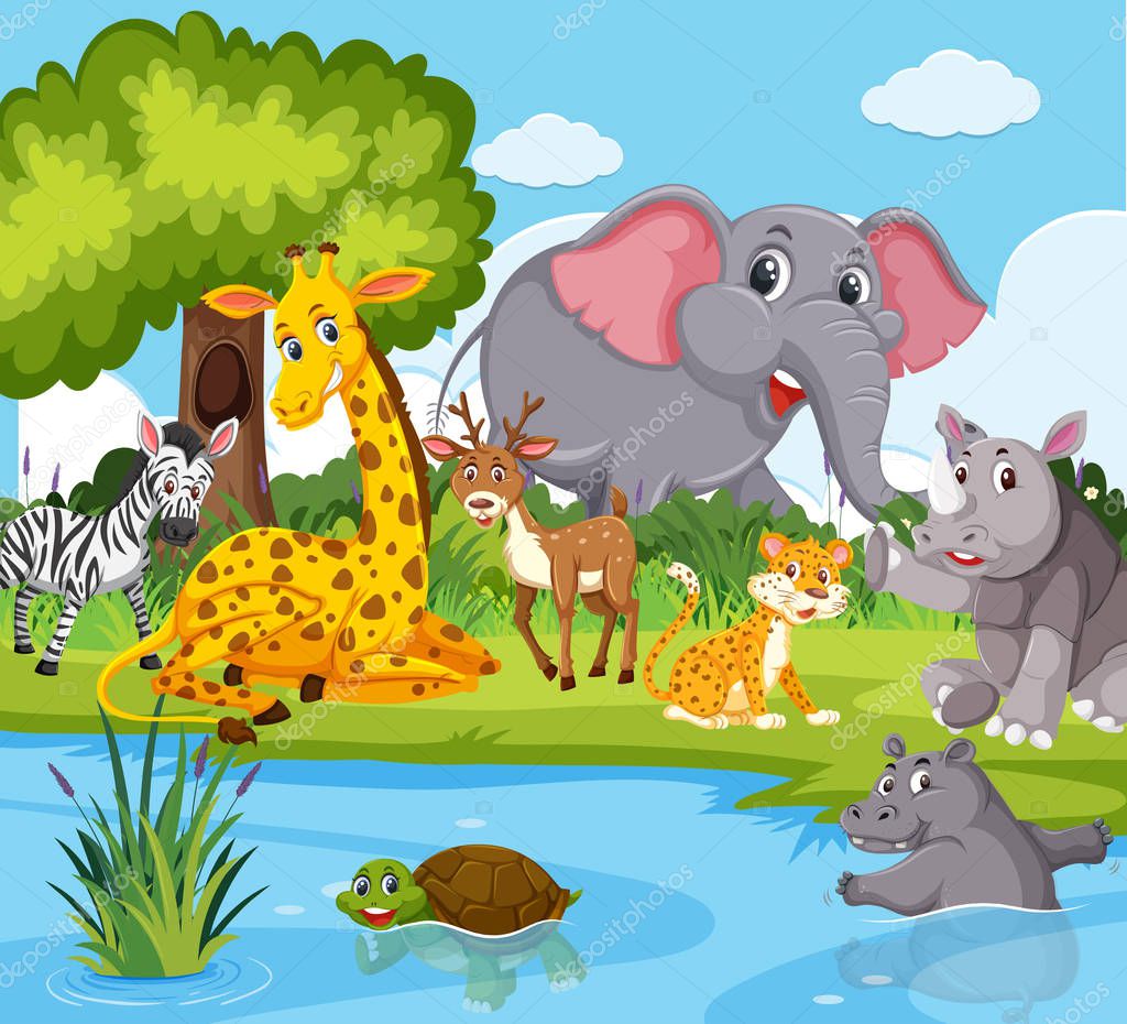 Animales salvajes que viven junto a la ilustración del río 2023