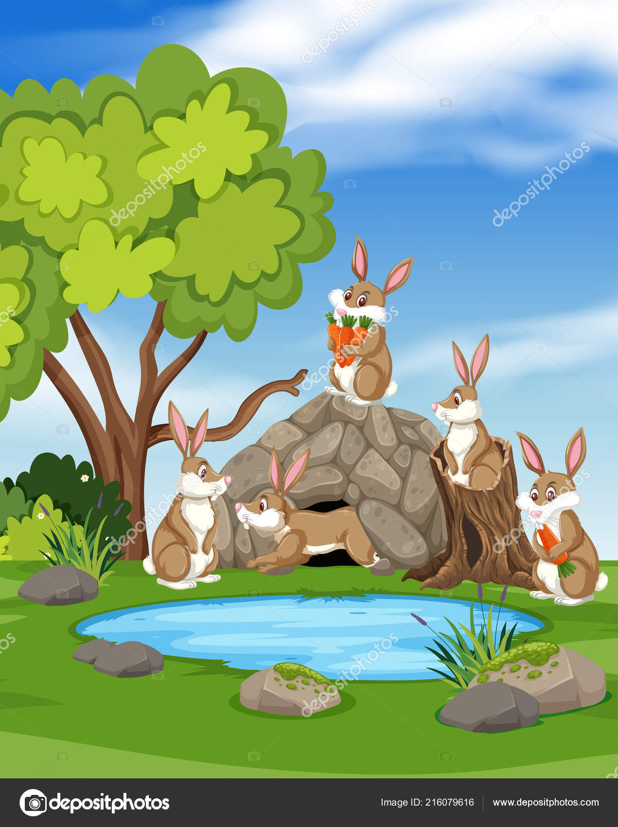 Rabbit Nature Landscape Illustration Stock Vector Image by ©brgfx ...