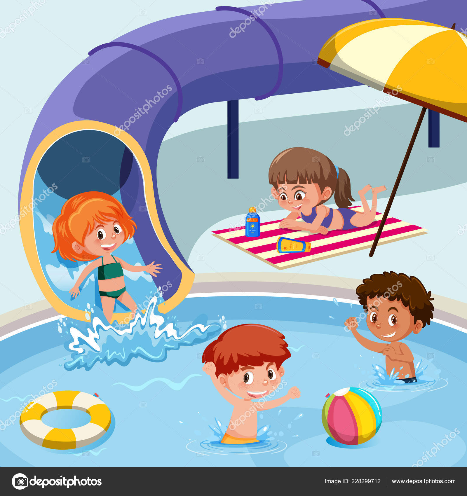Children Swimming In Pool Clipart