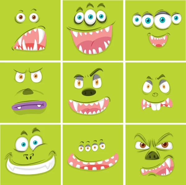 Cartoon monster faces set. Vector set of four Halloween monster faces ...