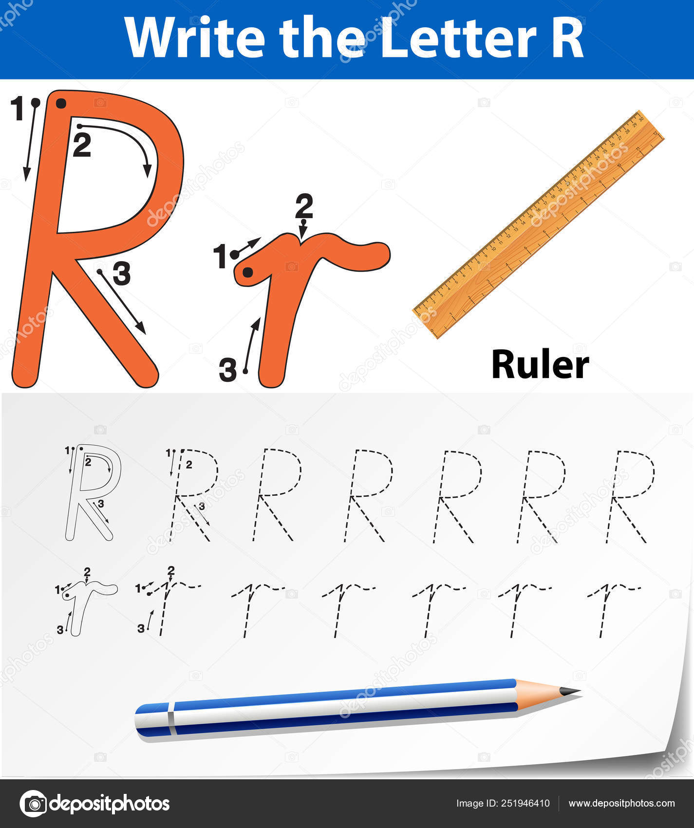Hojas de trabajo del alfabeto de seguimiento de la letra R Vector de ...