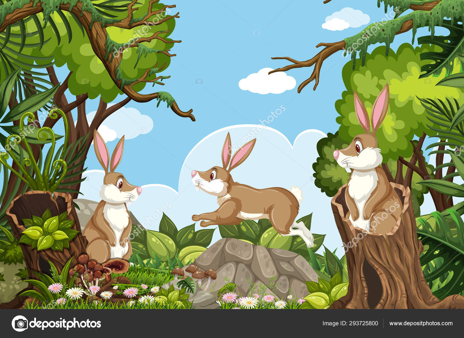 Rabbits in nature scene Stock Vector Image by ©brgfx #293725800