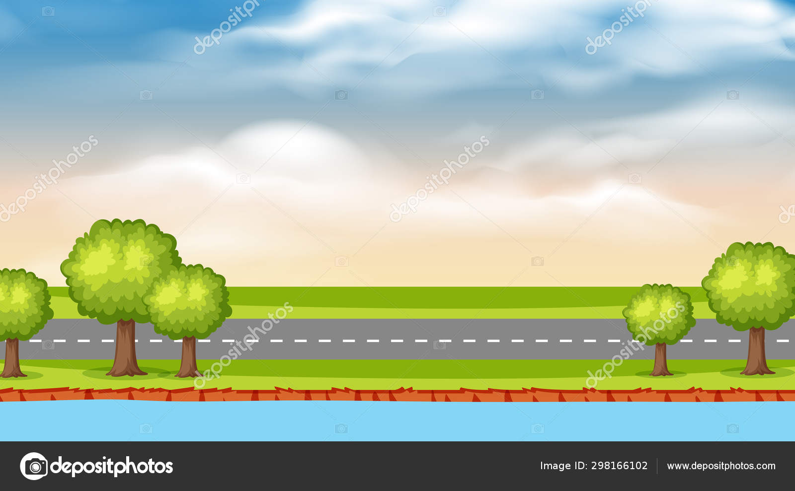 Diseño de paisaje de fondo de río y carretera Vector de stock por ...