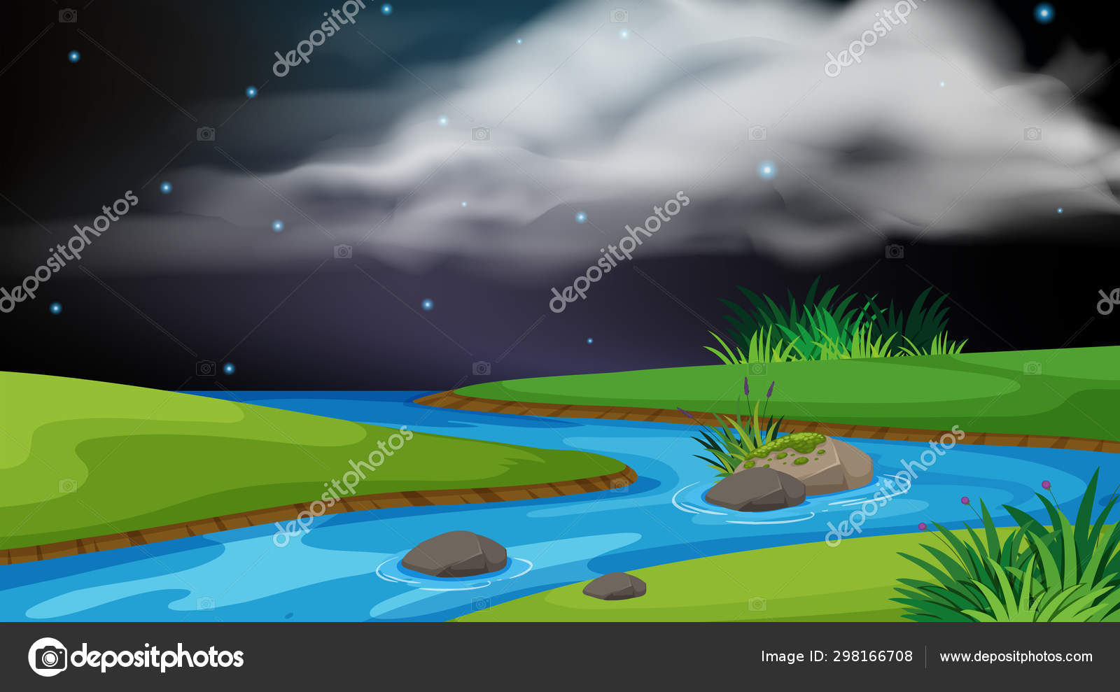 Landscape background design of river at night Stock Vector by ©brgfx ...