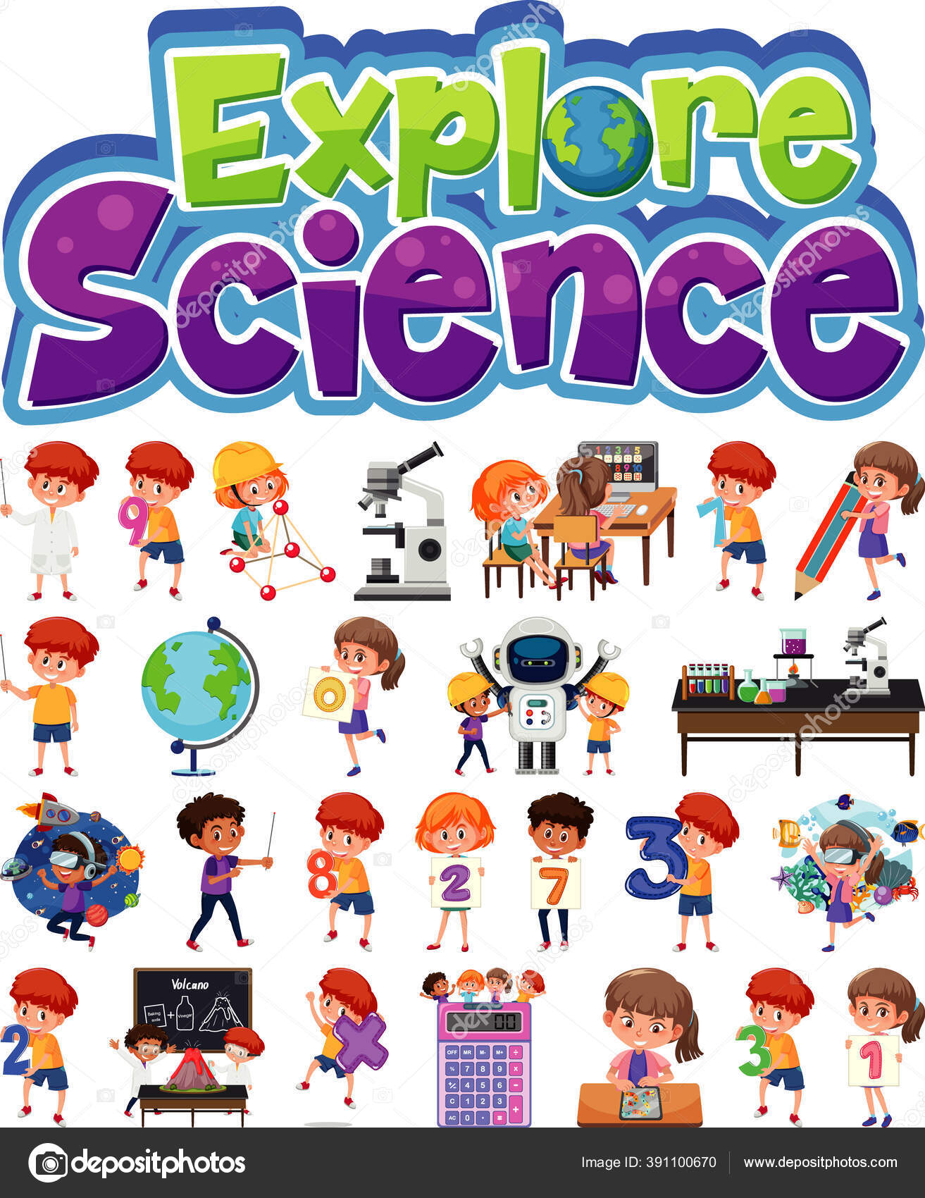 Explore Science Logo Set Children Education Objects Isolated ...