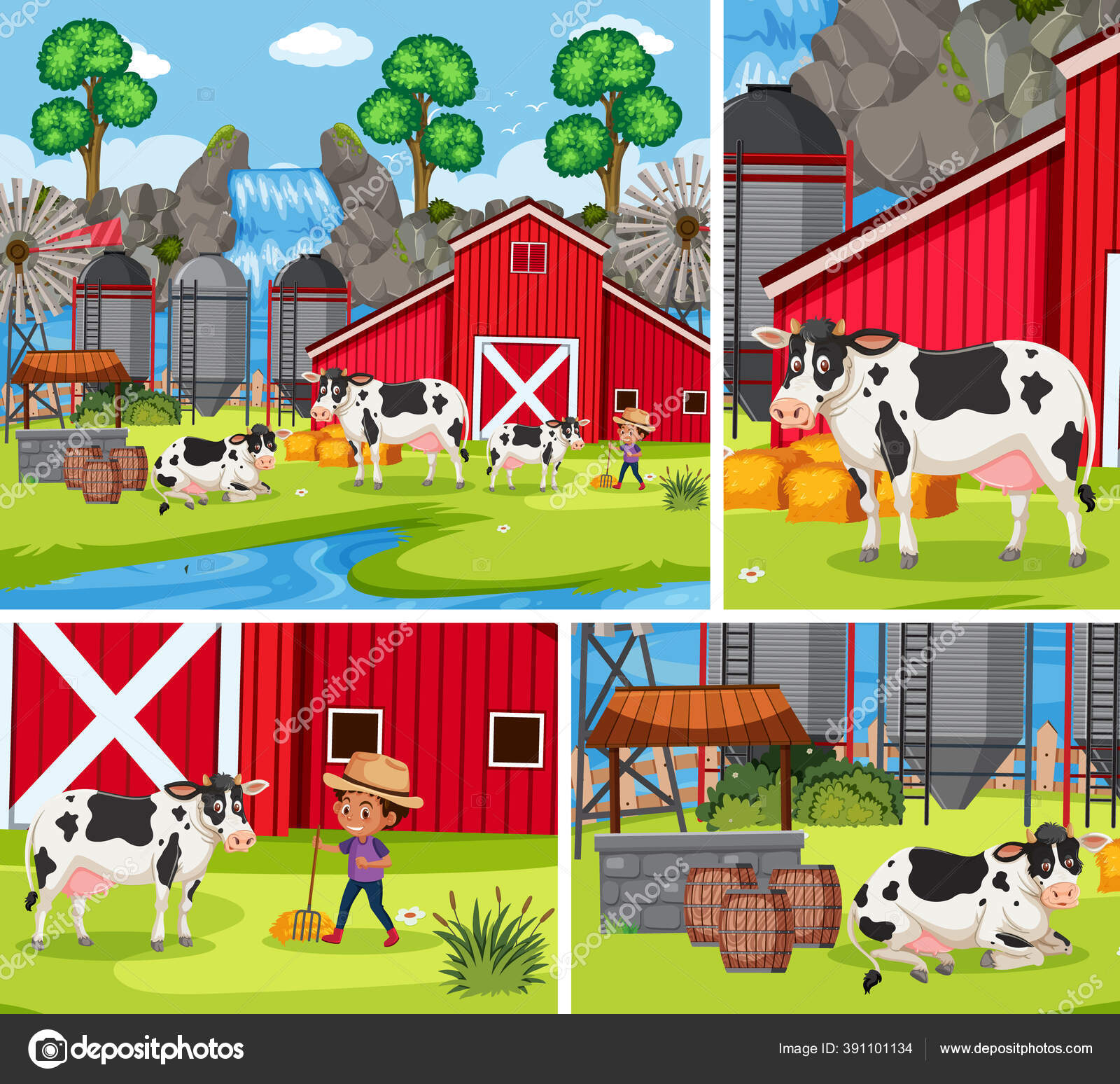 Simple Farm Background Set Illustration Stock Vector by ©brgfx 391101134