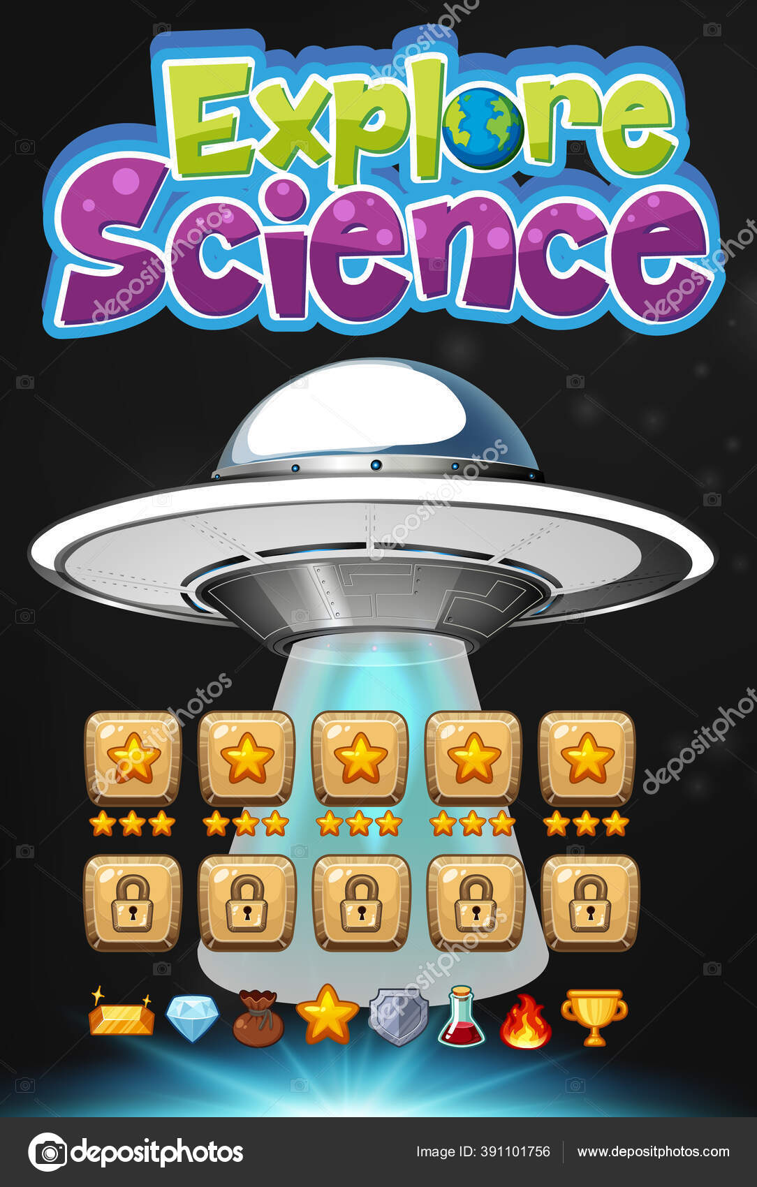 Explore Science Logo Ufo Game Background Scene Illustration Stock ...