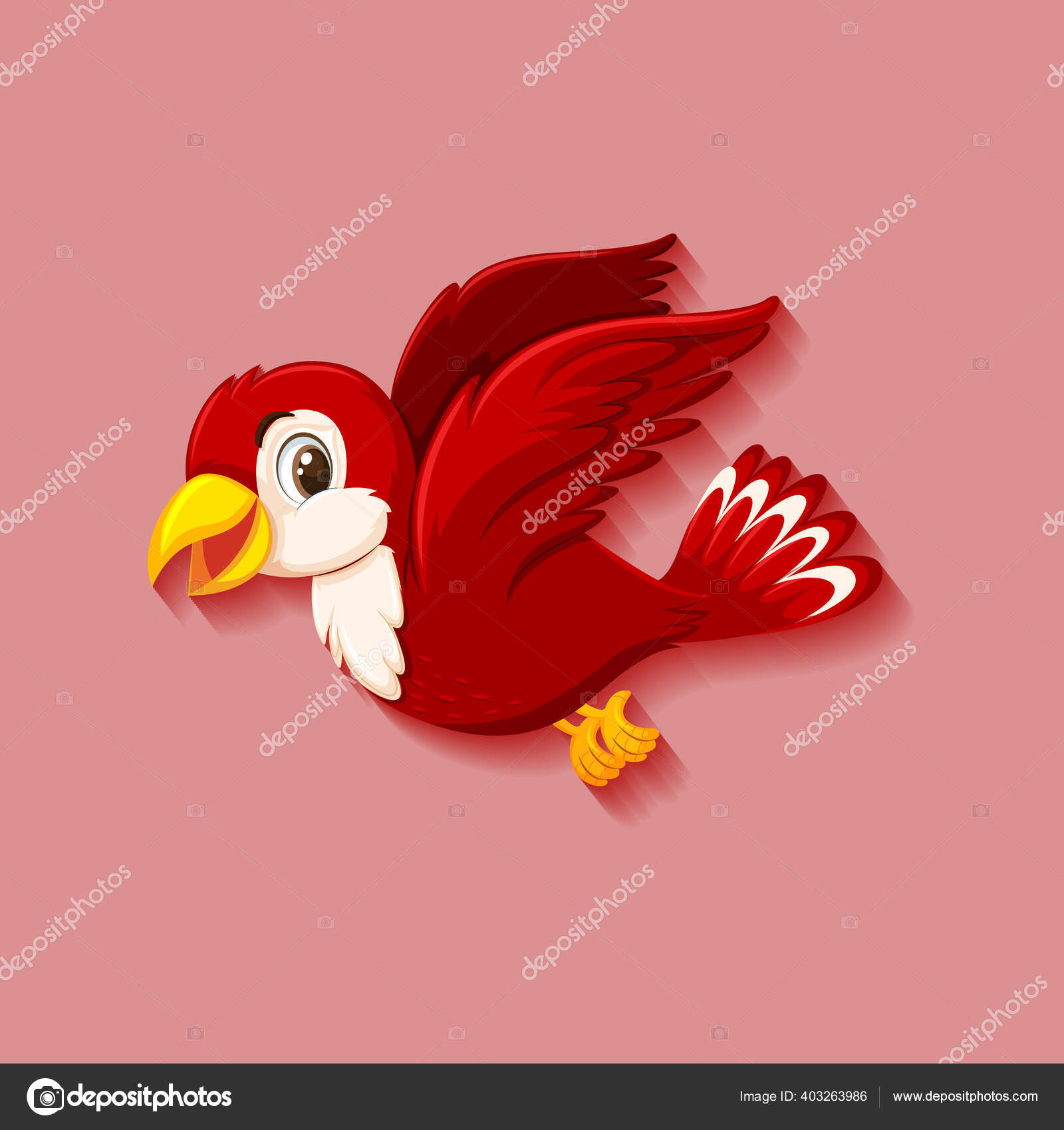 Lindo Personaje Dibujos Animados Pájaro Rojo Ilustración Vector de ...