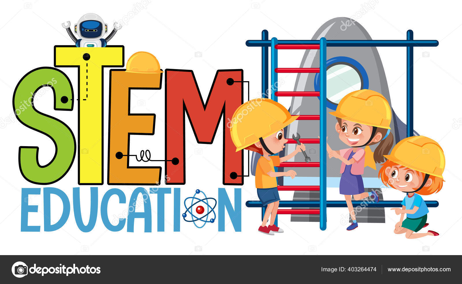 Stem Education Logo Kids Wearing Engineer Costume Isolated Illustration ...
