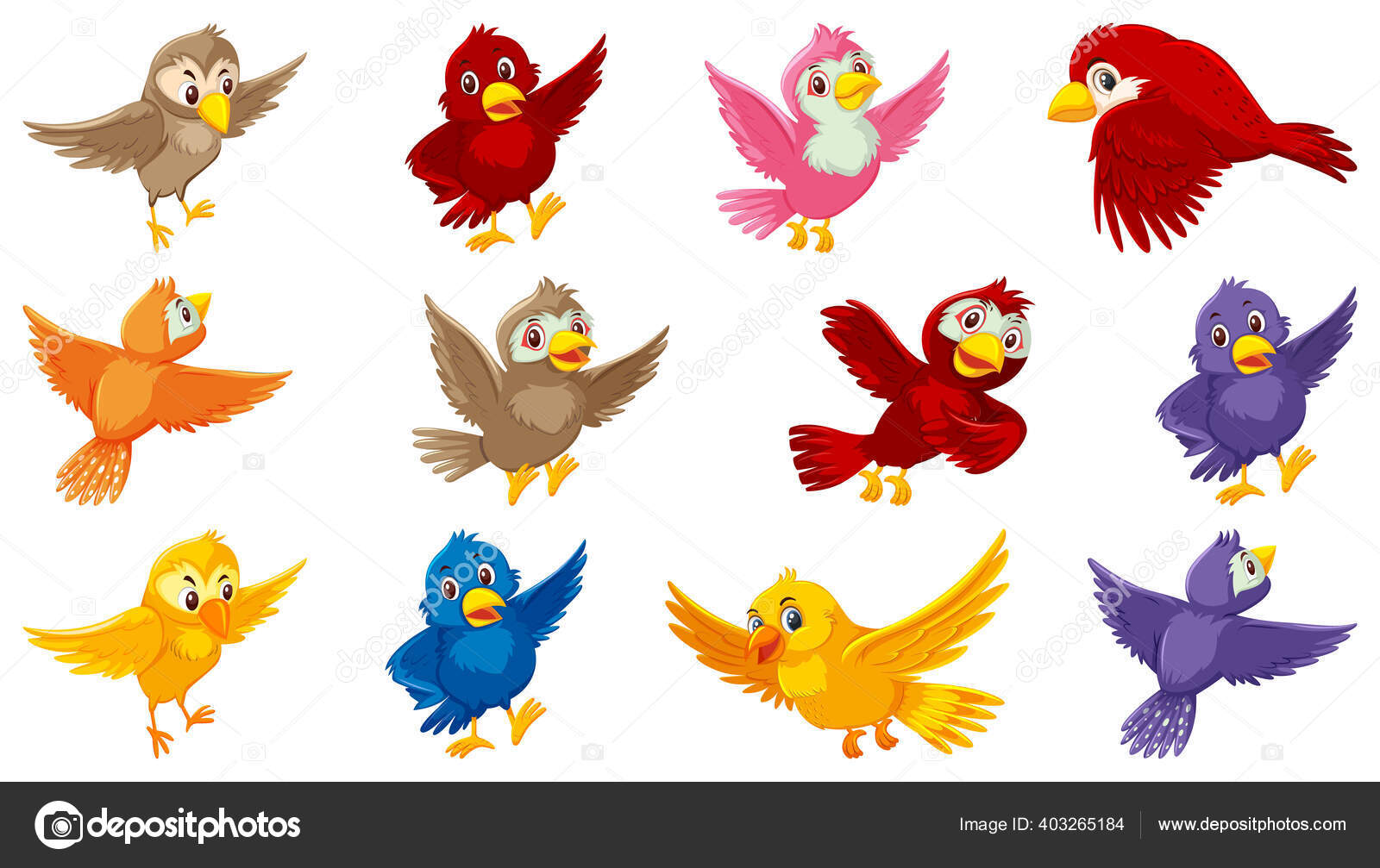 Conjunto Ilustración Personajes Dibujos Animados Aves Vector de stock ...