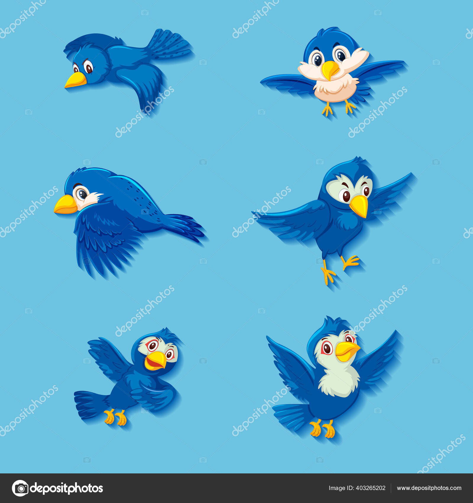Lindo Pájaro Azul Dibujo Animado Carácter Ilustración Vector de stock ...