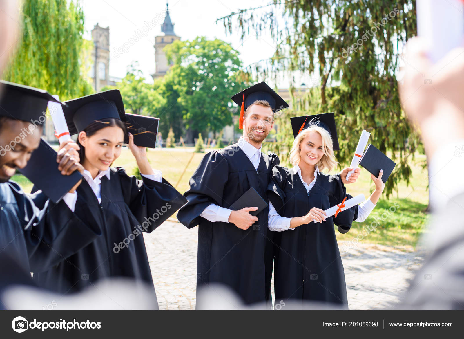 Young Graduated Students Spending Time Together College Garden Stock ...
