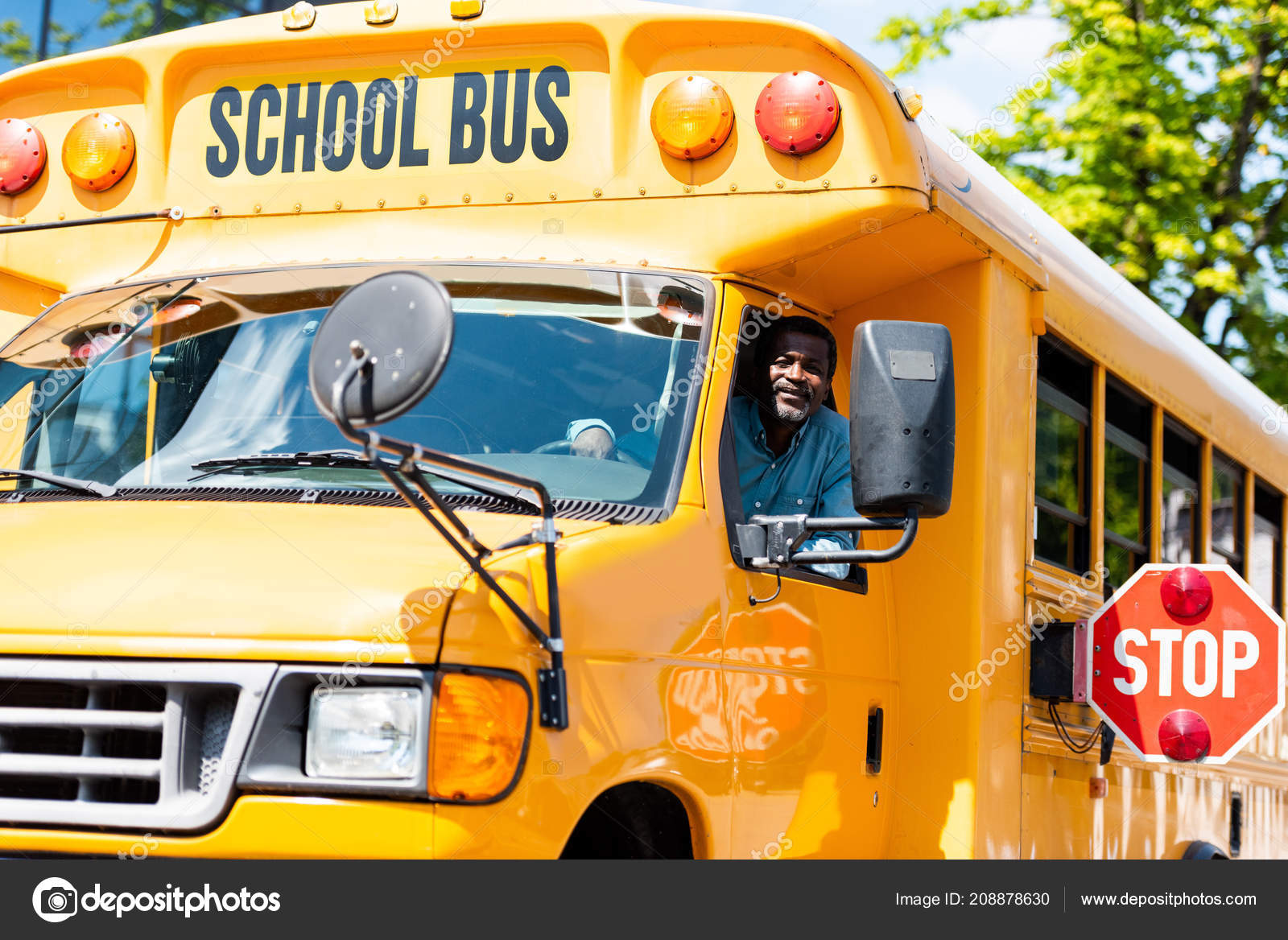 Handsome Senior School Bus Driver Looking Camera Window Stock Photo by ...
