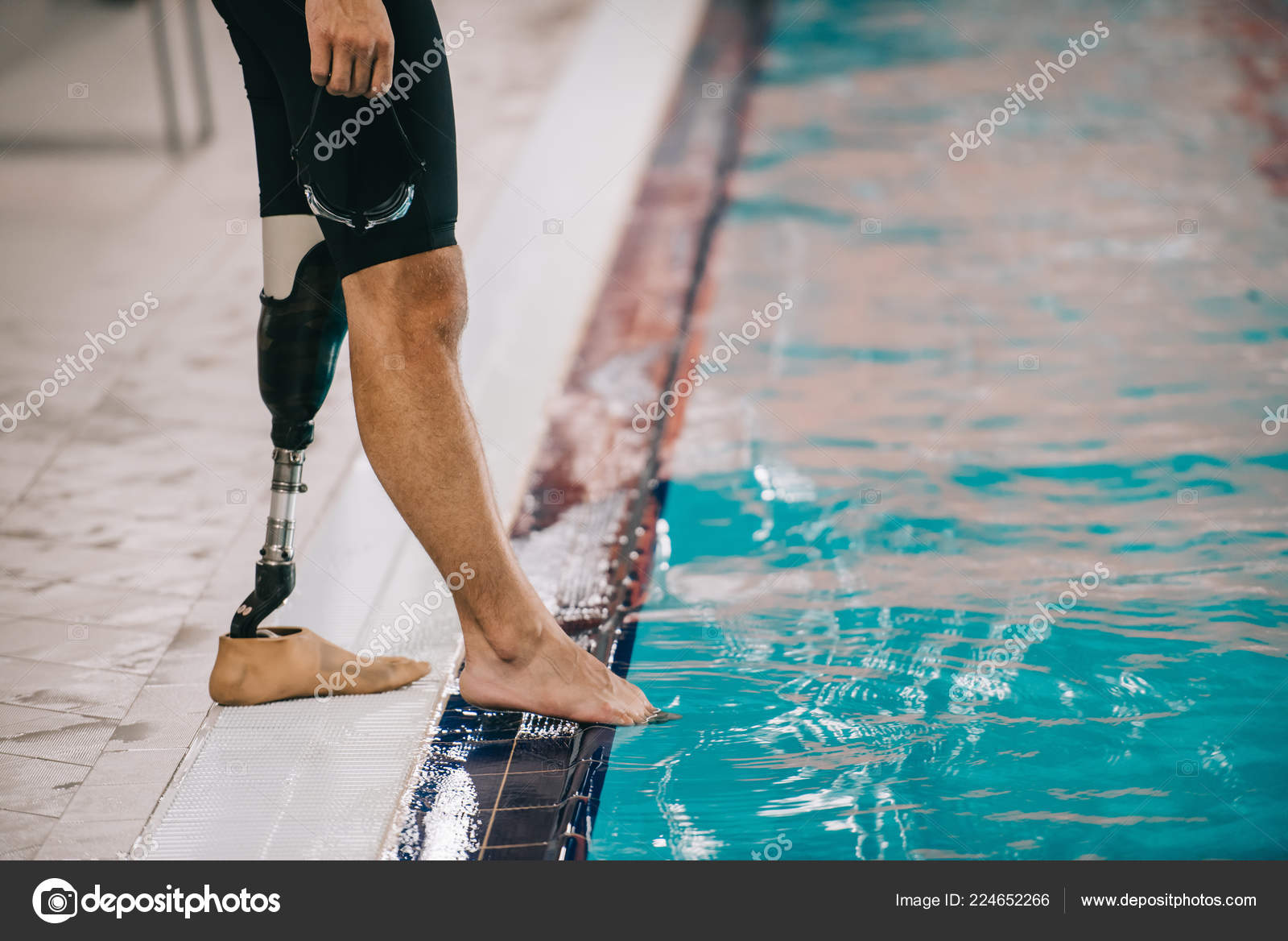 Cropped Shot Fit Swimmer Artificial Leg Standing Poolside Indoor ...