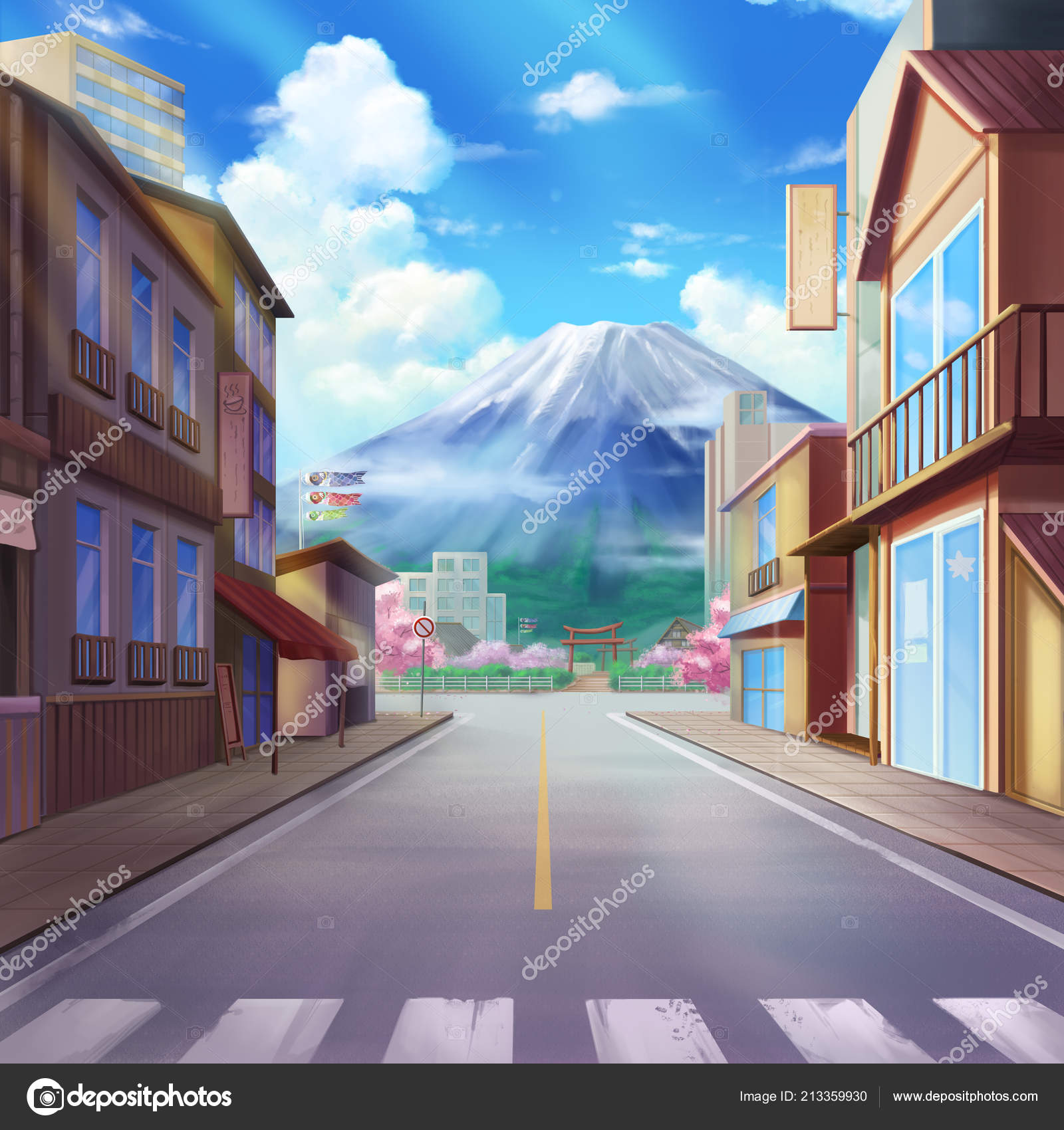 Japan Mount Fuji Realistic Country City Area Painting Series Video ...