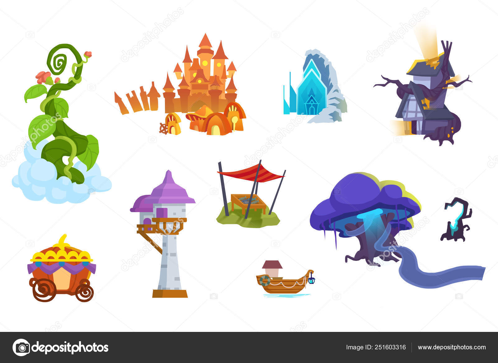 Fairy Tale Objects Illustrations Isolated White Background Realistic ...