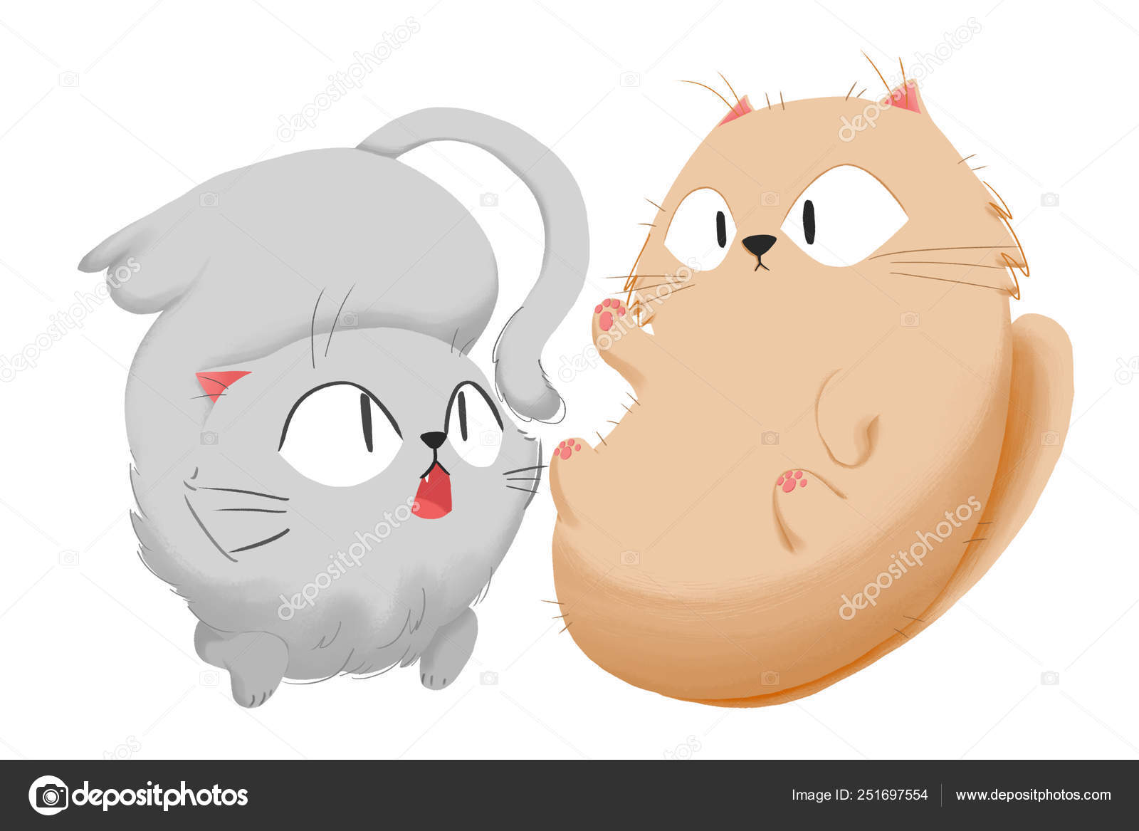 Two Cats Friends Playing Realistic Fantastic Cartoon Style Artwork ...