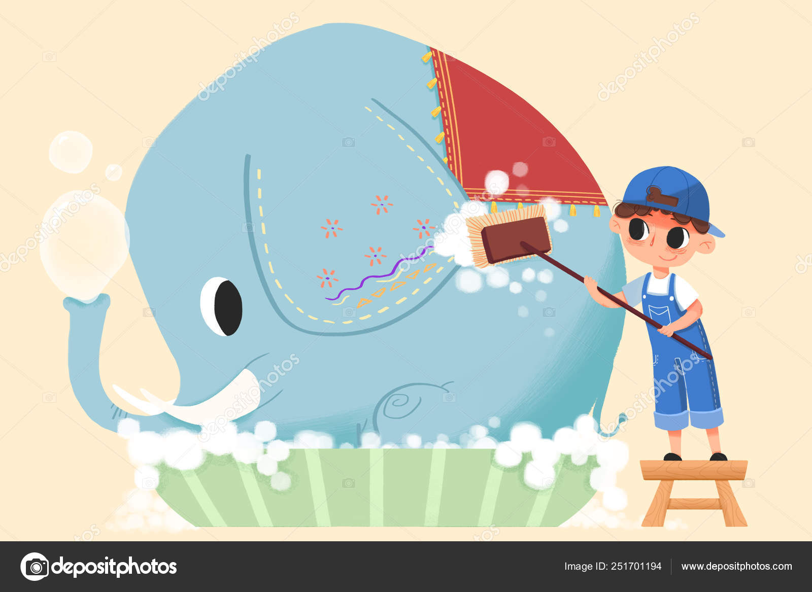 Close View Boy Washing Elephant Illustration Stock Photo by ©NextMars ...