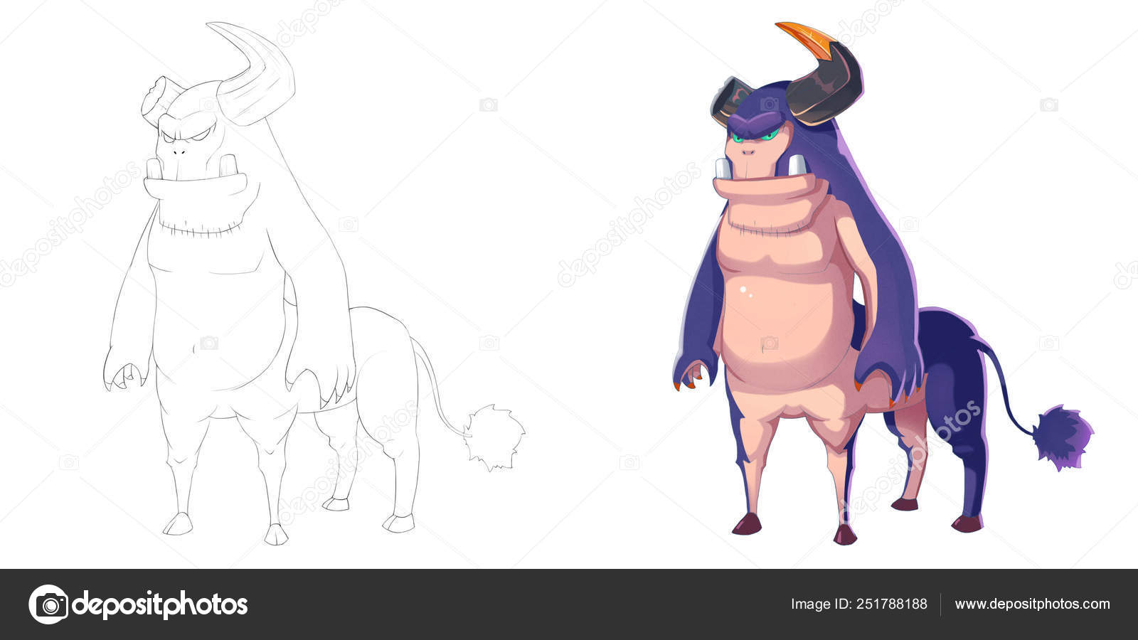 Centaur Bull Monkey Creature Coloring Book Outline Sketch Monster ...