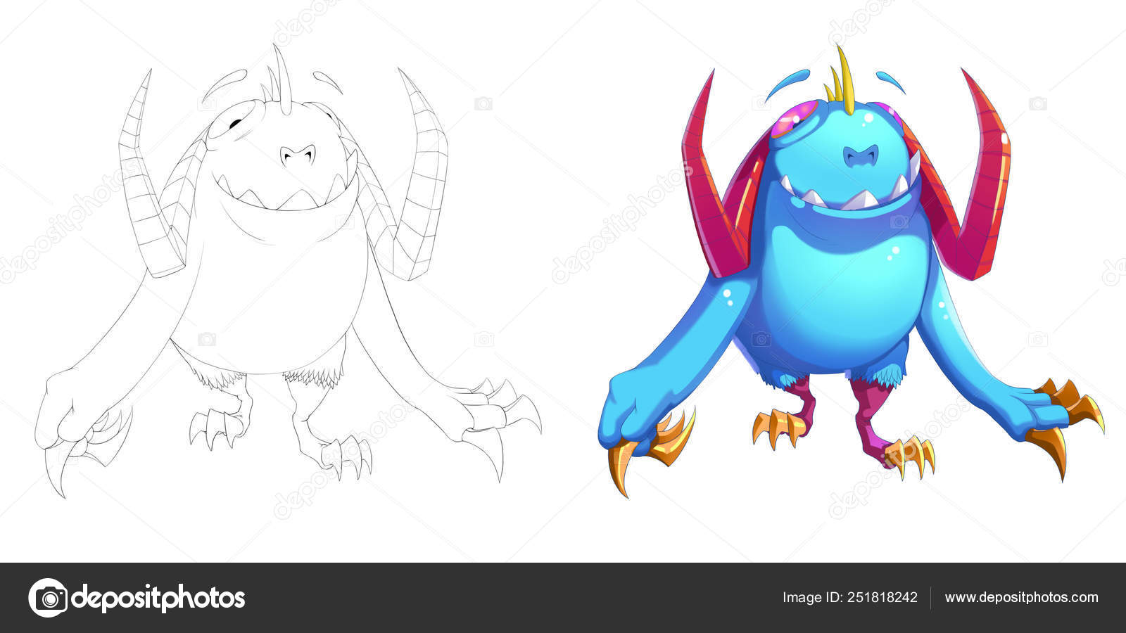 Funny Claw Bird Turkey Creature Coloring Book Outline Sketch Monster ...