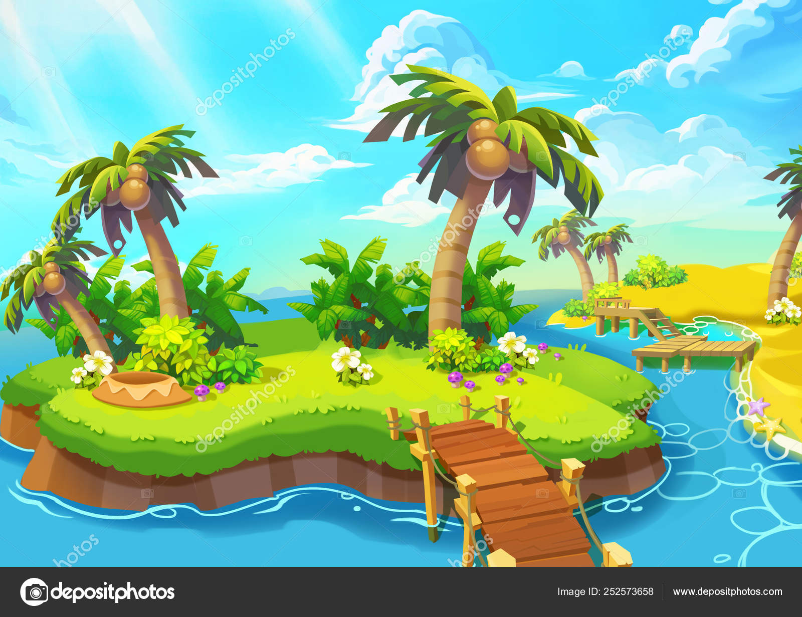 Happy Tropical Sand Beach Coast Video Game Digital Artwork Concept ...
