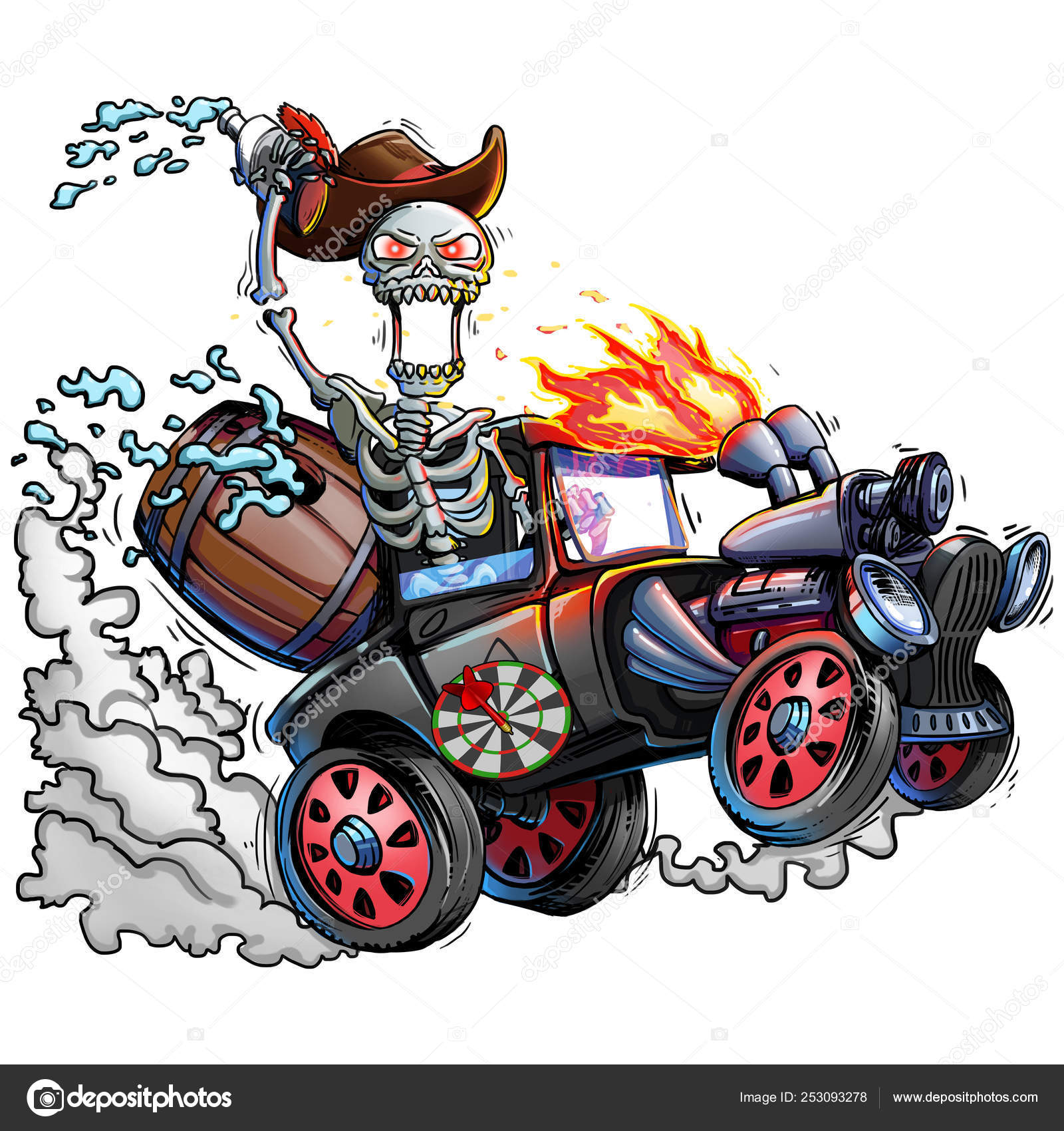 Skeleton Car Skull Truck Isolated Vintage Portrait Artwork Concept Art ...