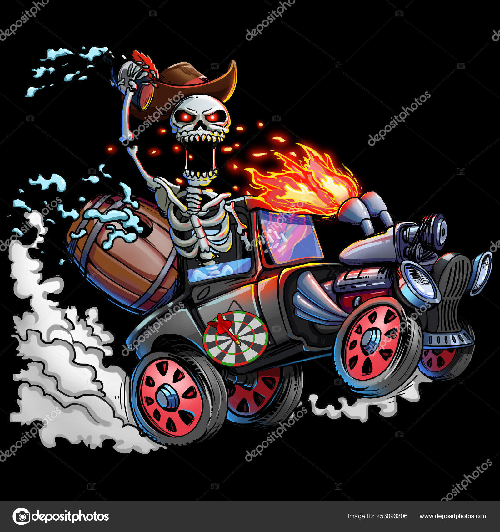 Skeleton Car Skull Truck Isolated Vintage Portrait Artwork Concept Art ...
