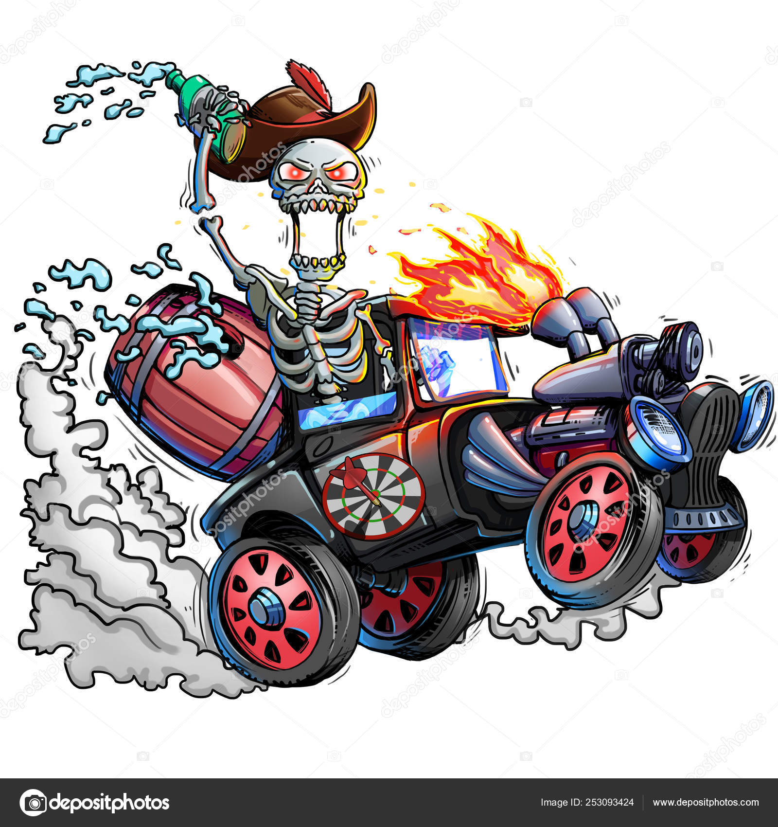 Skeleton Car Skull Truck Isolated Vintage Portrait Artwork Concept Art ...