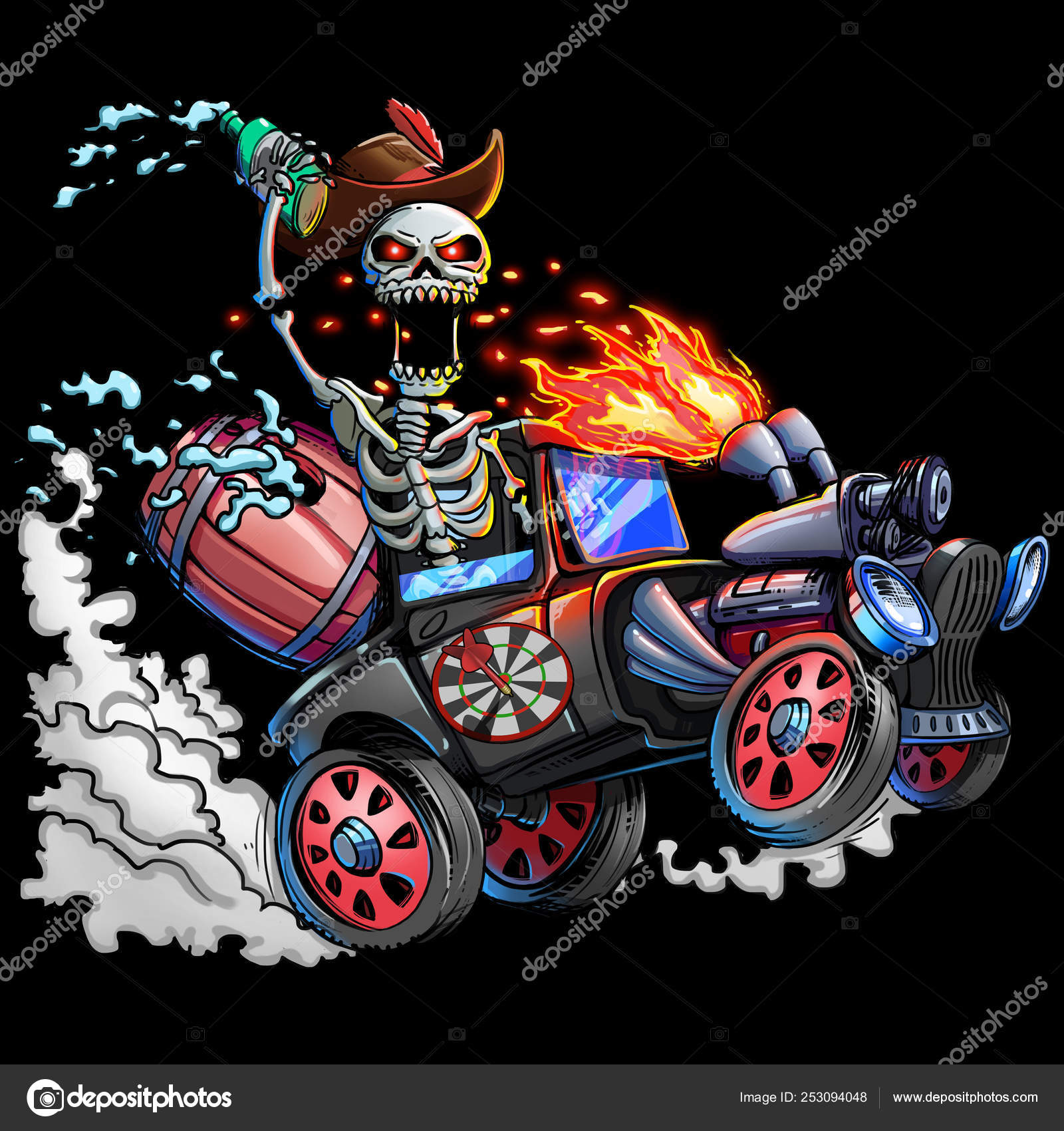 Skeleton Car Skull Truck Isolated Vintage Portrait Artwork Concept Art ...