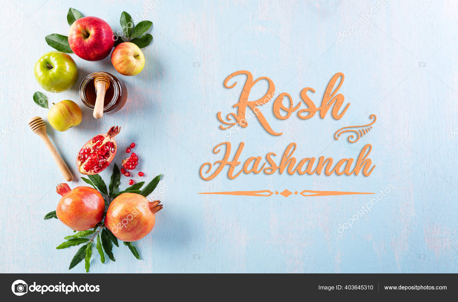 Rosh Hashanah Jewish New Year Holiday Concept Traditional Religion Symbols Stock Photo by ...
