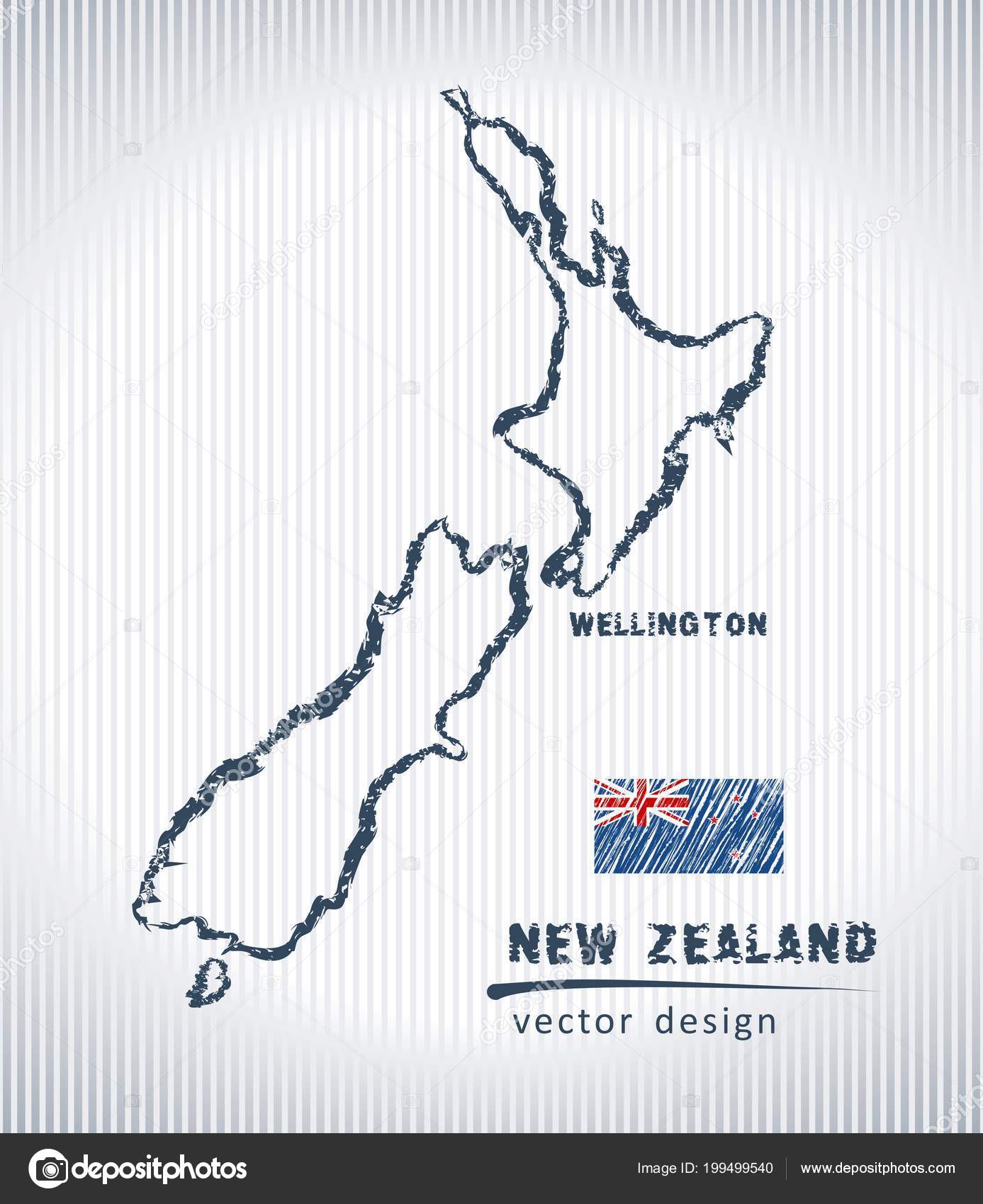 New Zealand National Vector Drawing Map White Background Stock Vector ...