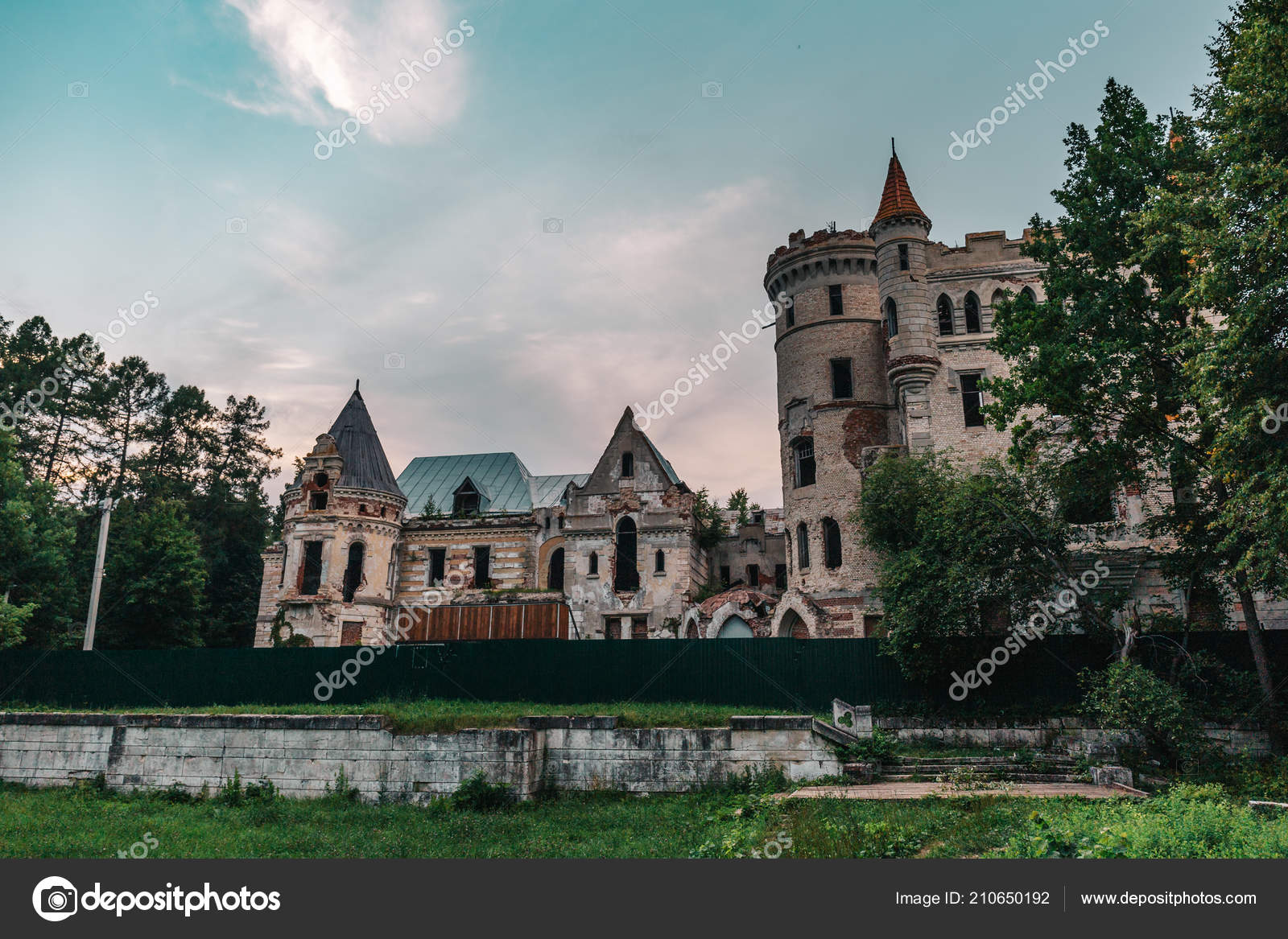 Ruins of destroyed medieval ancient castle of estate of Khrapovitsky in ...