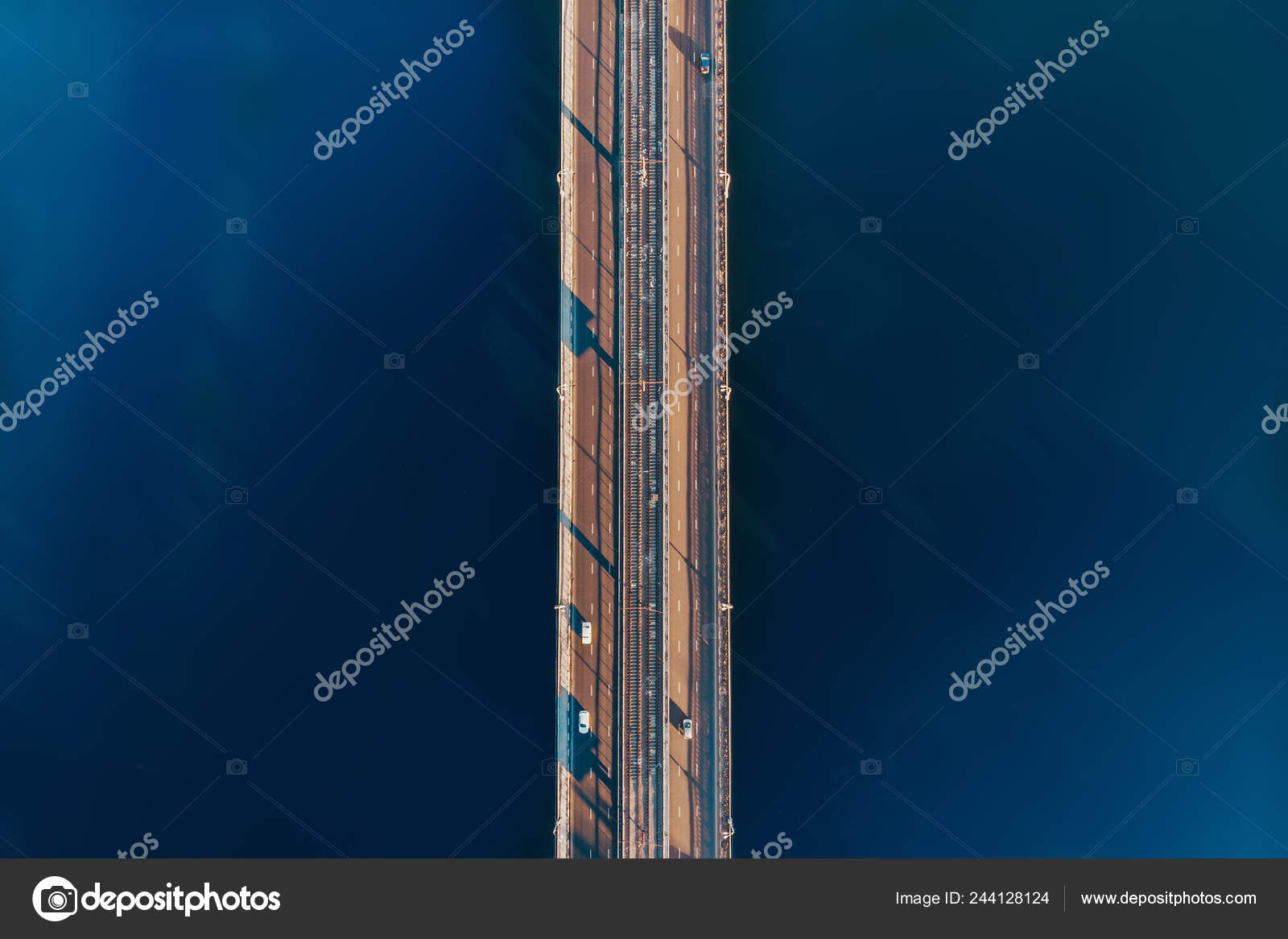 Aerial or top view from drone of concrete bridge with asphalt road or ...