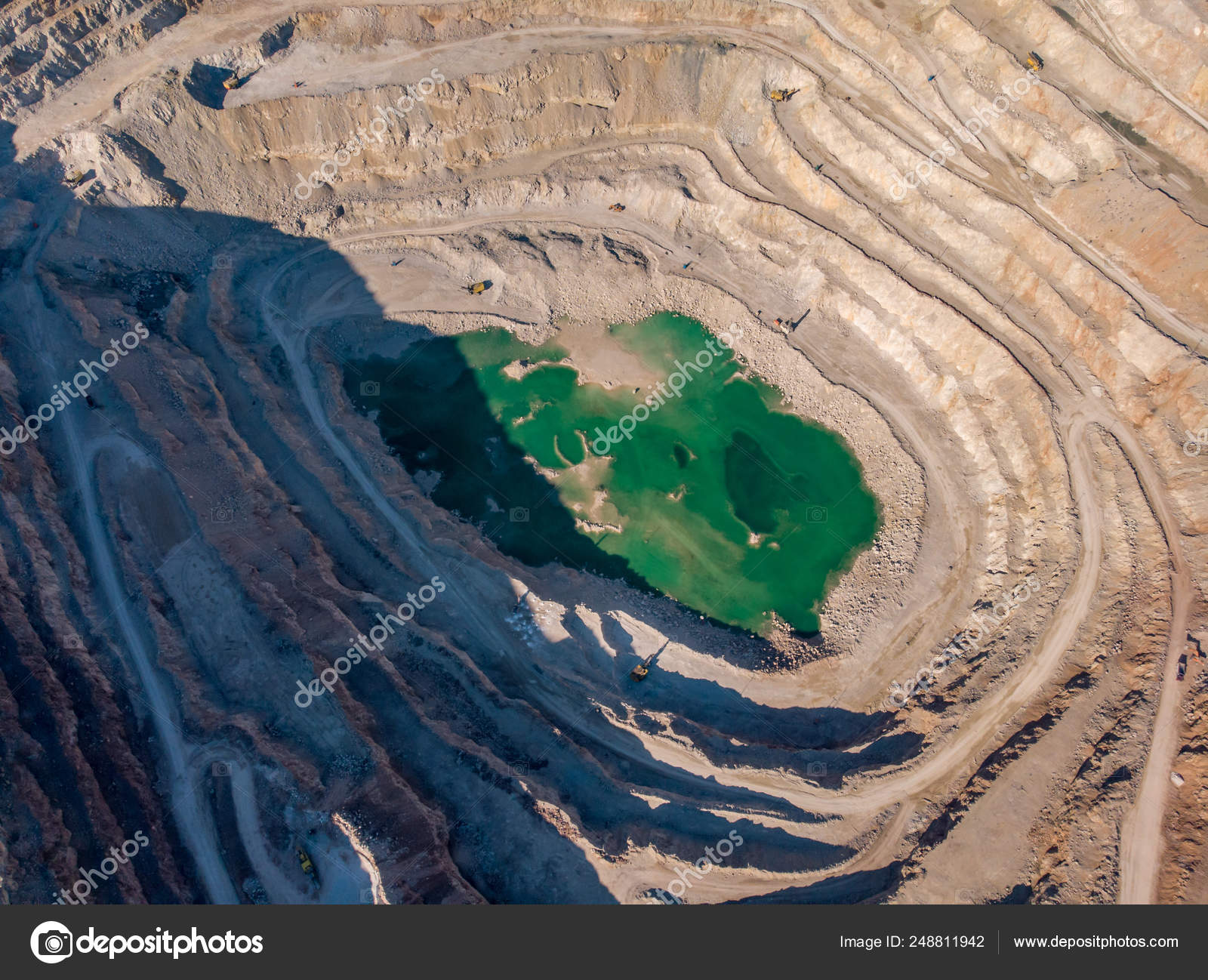 Open cast limestone quarry, aerial view. Mining industry Stock Photo by ...