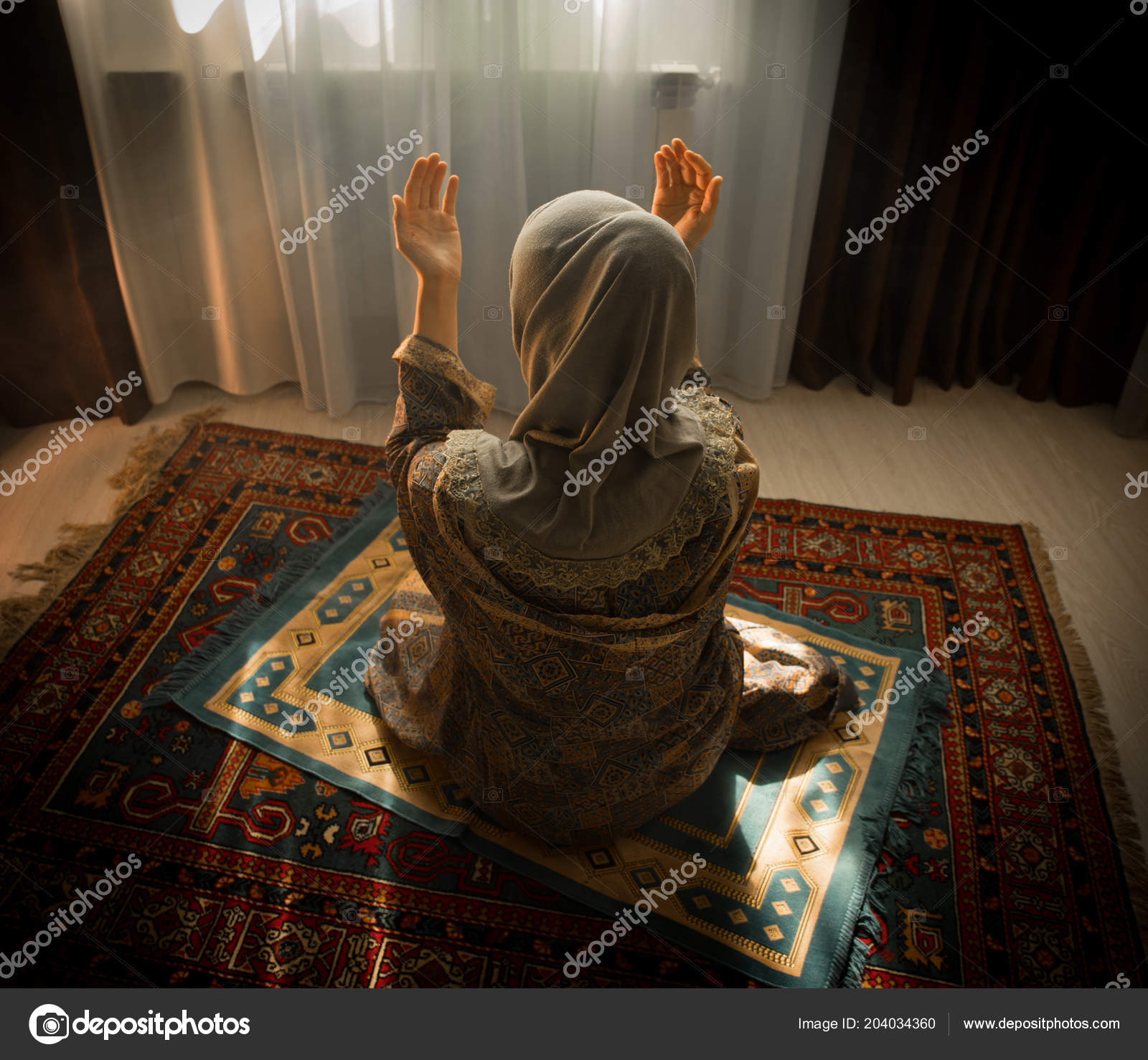 Muslim Woman Praying Allah Muslim God Room Window Hands Muslim — Stock ...