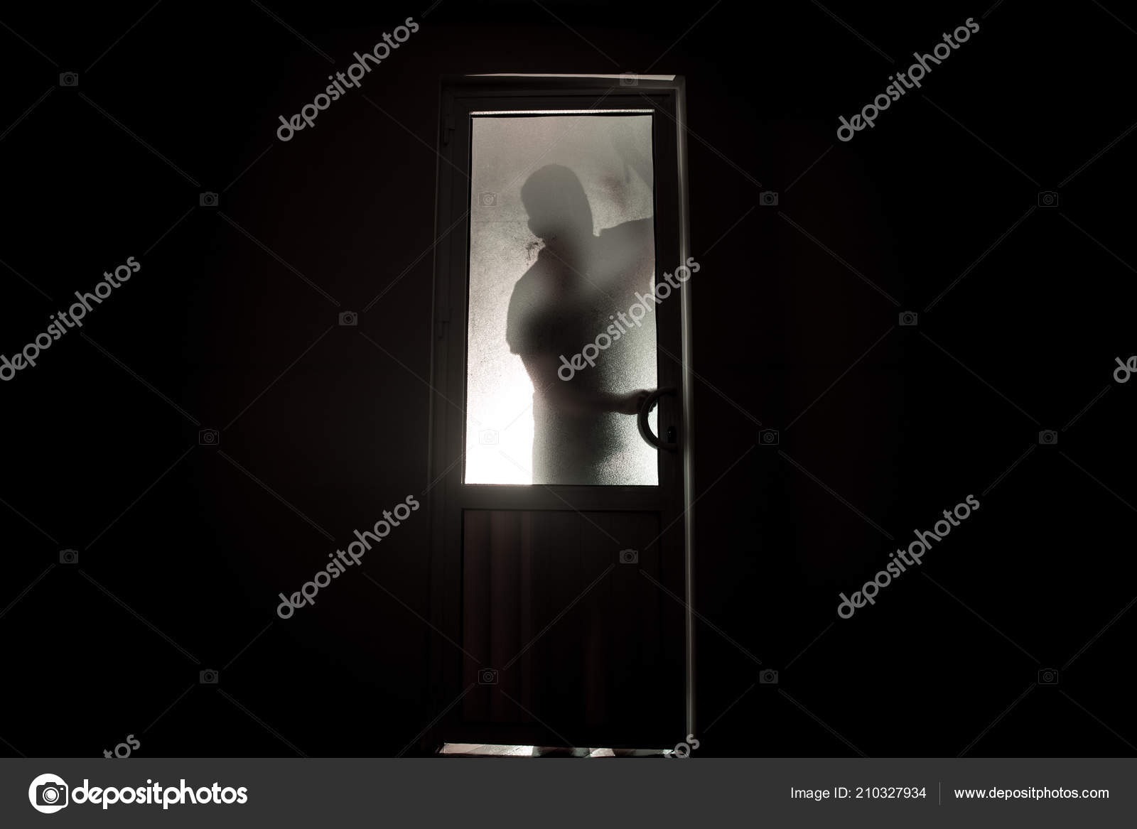 Silhouette Unknown Shadow Figure Door Closed Glass Door Silhouette ...