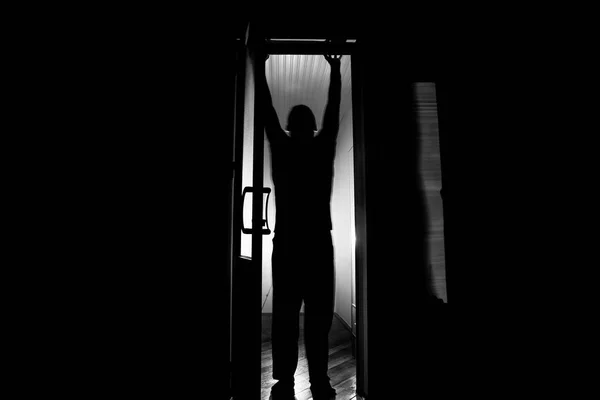 Silhouette Unknown Shadow Figure Door Closed Glass Door Silhouette ...
