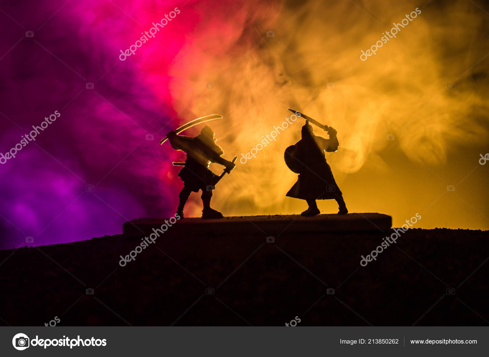 Silhouette Two Medieval Warriors Duel Picture Two Fighter Sword Dark ...