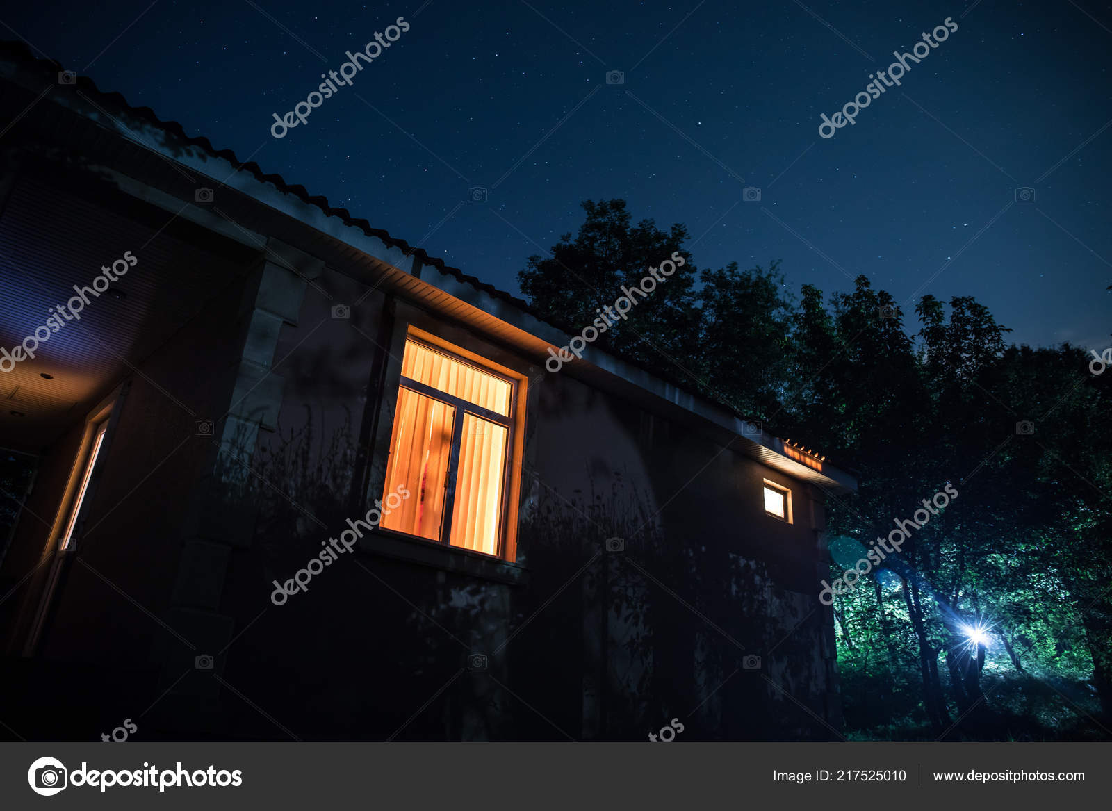 Mountain Night Landscape Building Forest Night Moon Vintage Country ...