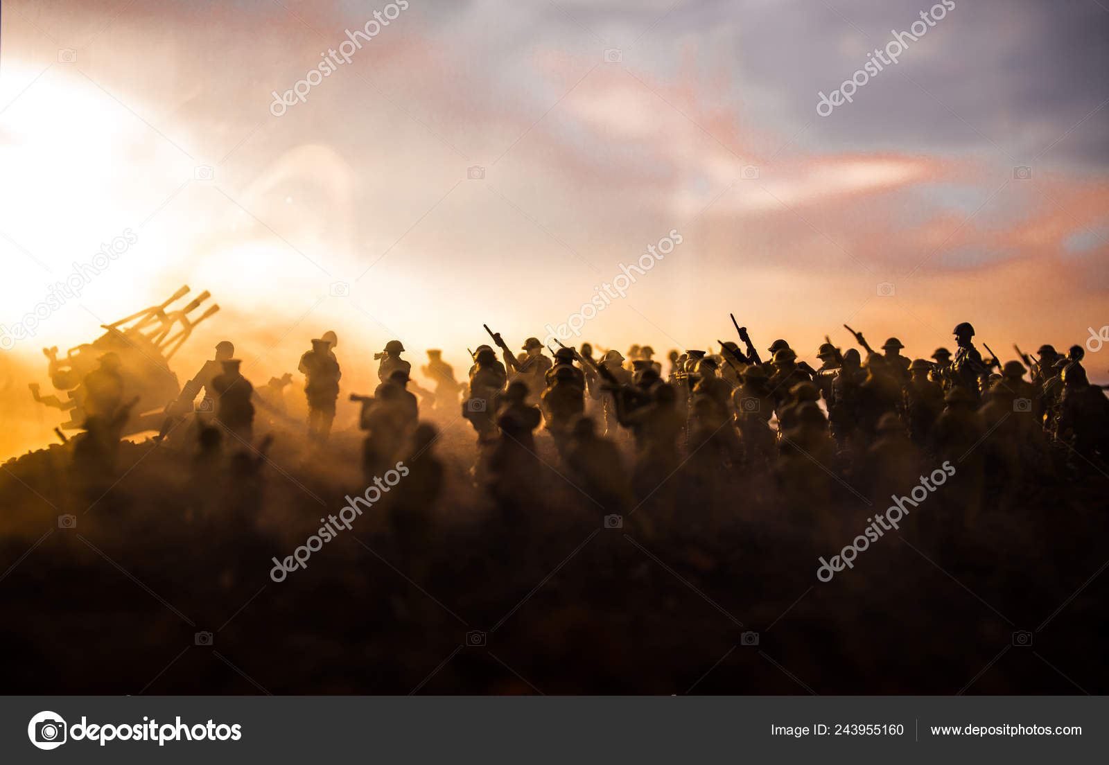 Battle Scene Military Silhouettes Fighting Scene War Fog Sky Background ...