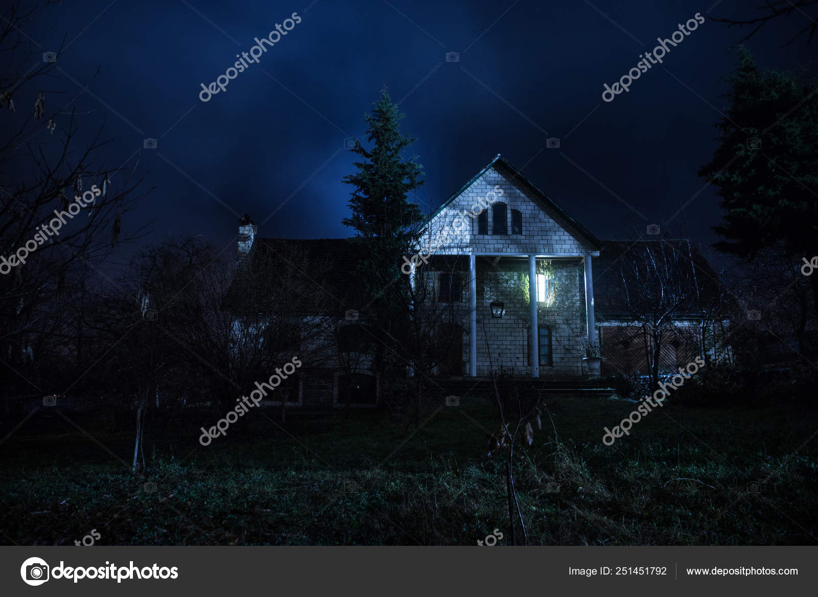 Abandoned House In Woods At Night