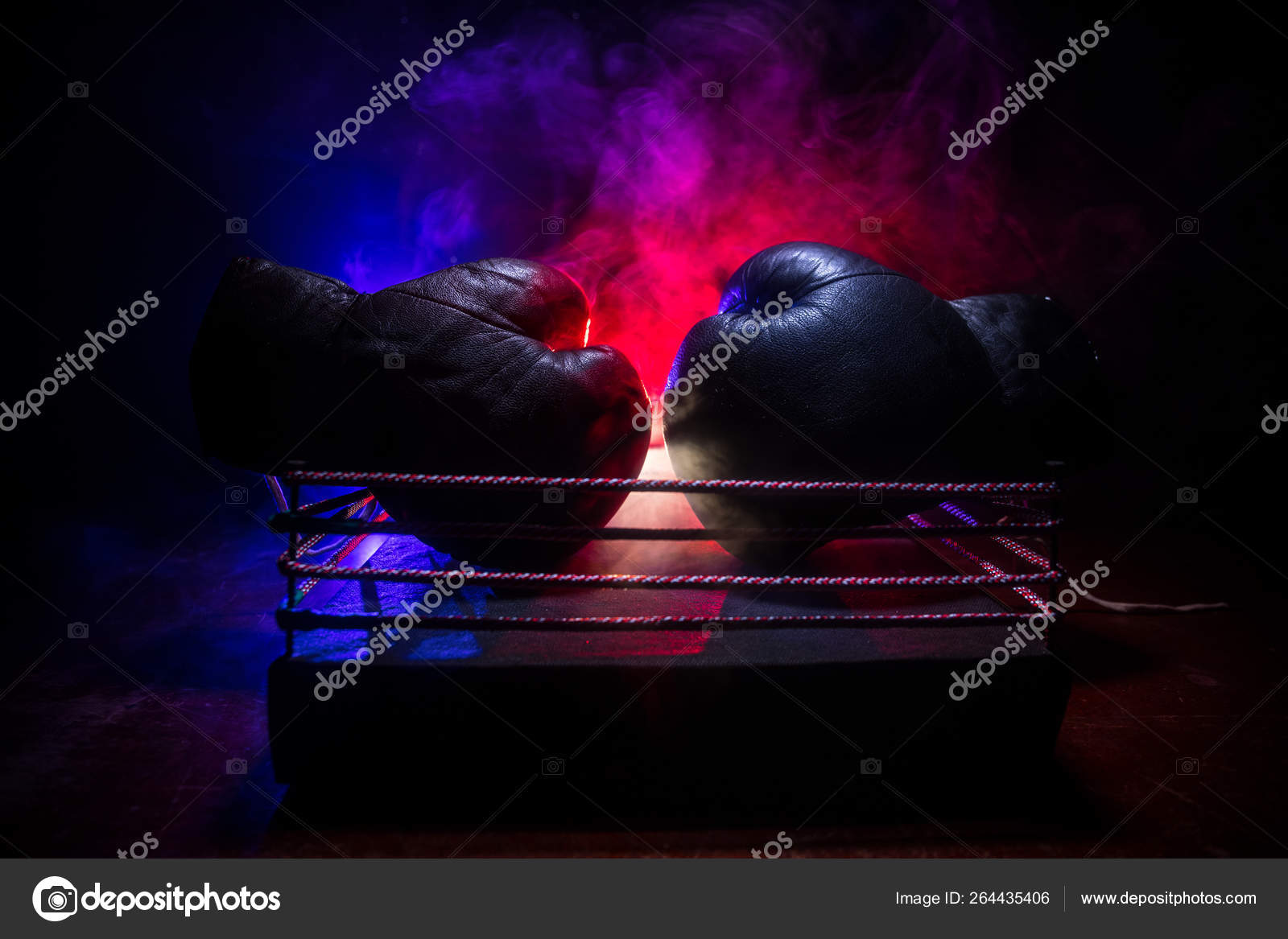 Empty Boxing Ring Red Ropes Match Stadium Arena Boxing Gloves — Stock ...