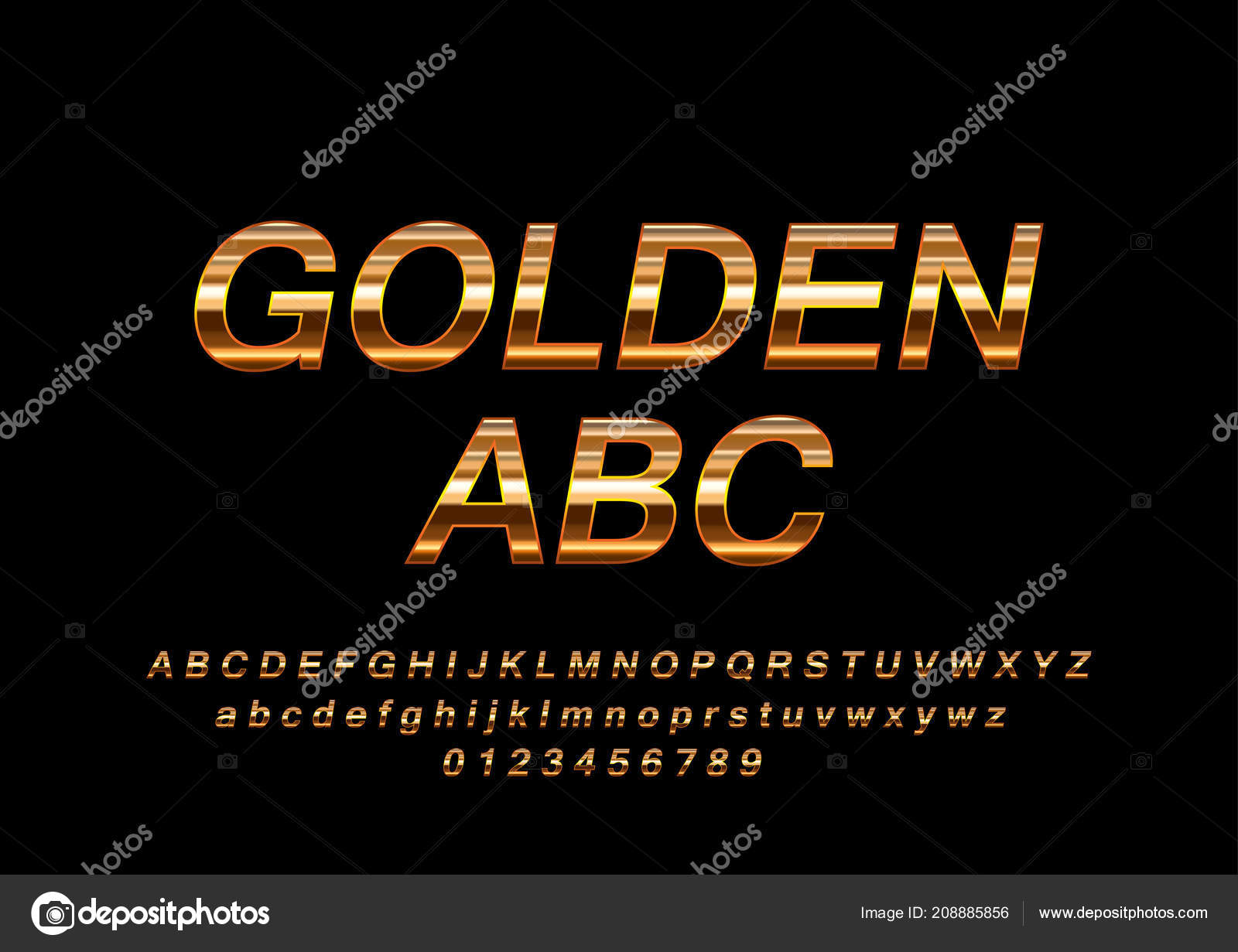 Vektor Hochglanzzeichen golden abc. schicke goldene Buchstaben, Zahlen ...