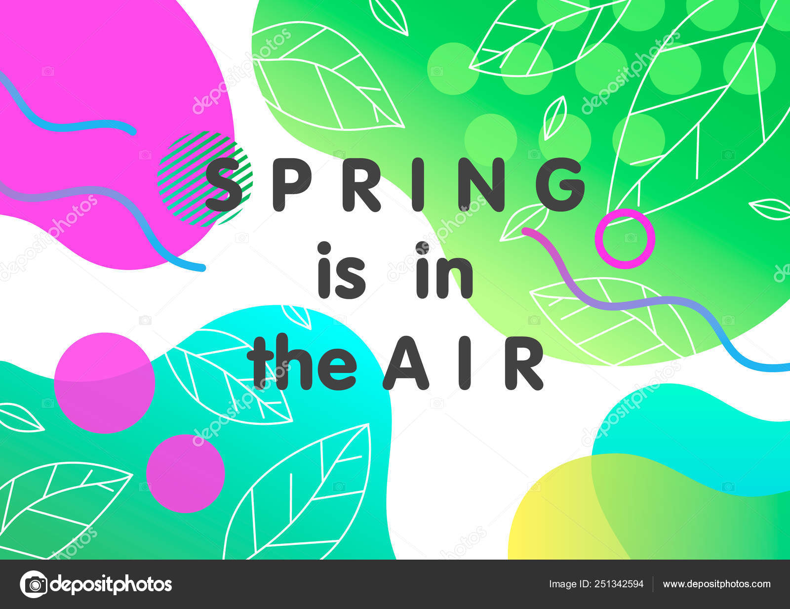 Trendy Spring Card Bright Gradient Background Tiny Leaves Fluid Shapes ...