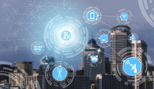 Smart City Wireless Communication Network Graphic Showing Concept ...