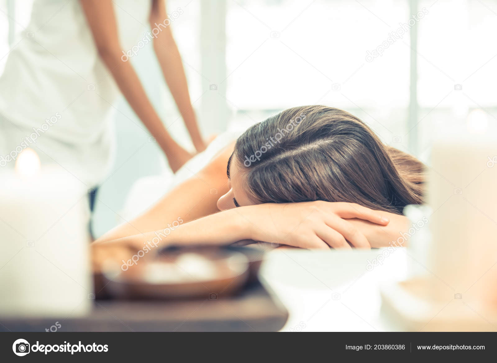 Relaxed Woman Getting Back Massage Luxury Spa Professional Massage ...