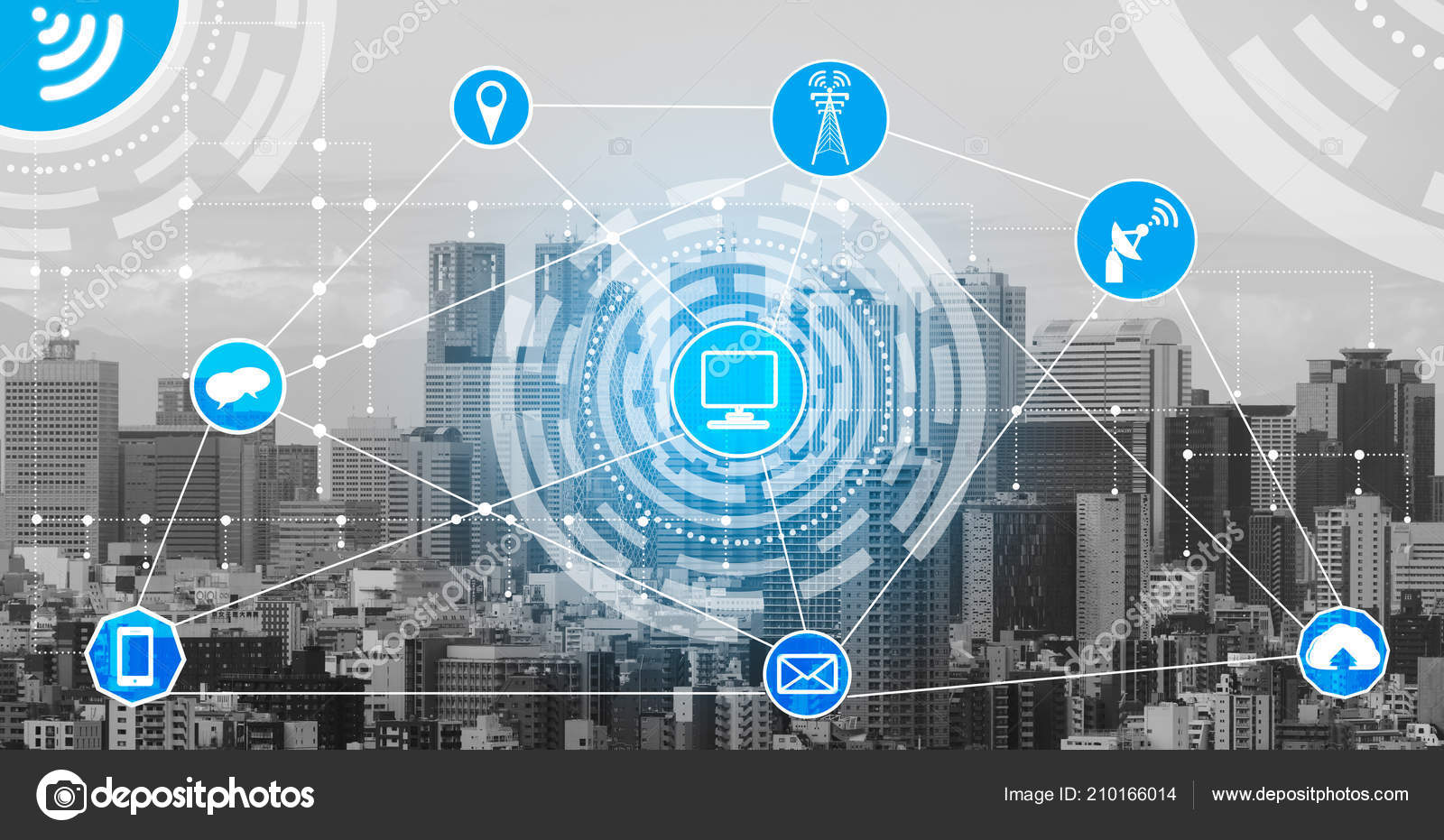 Smart City Wireless Communication Network Graphic Showing Concept ...